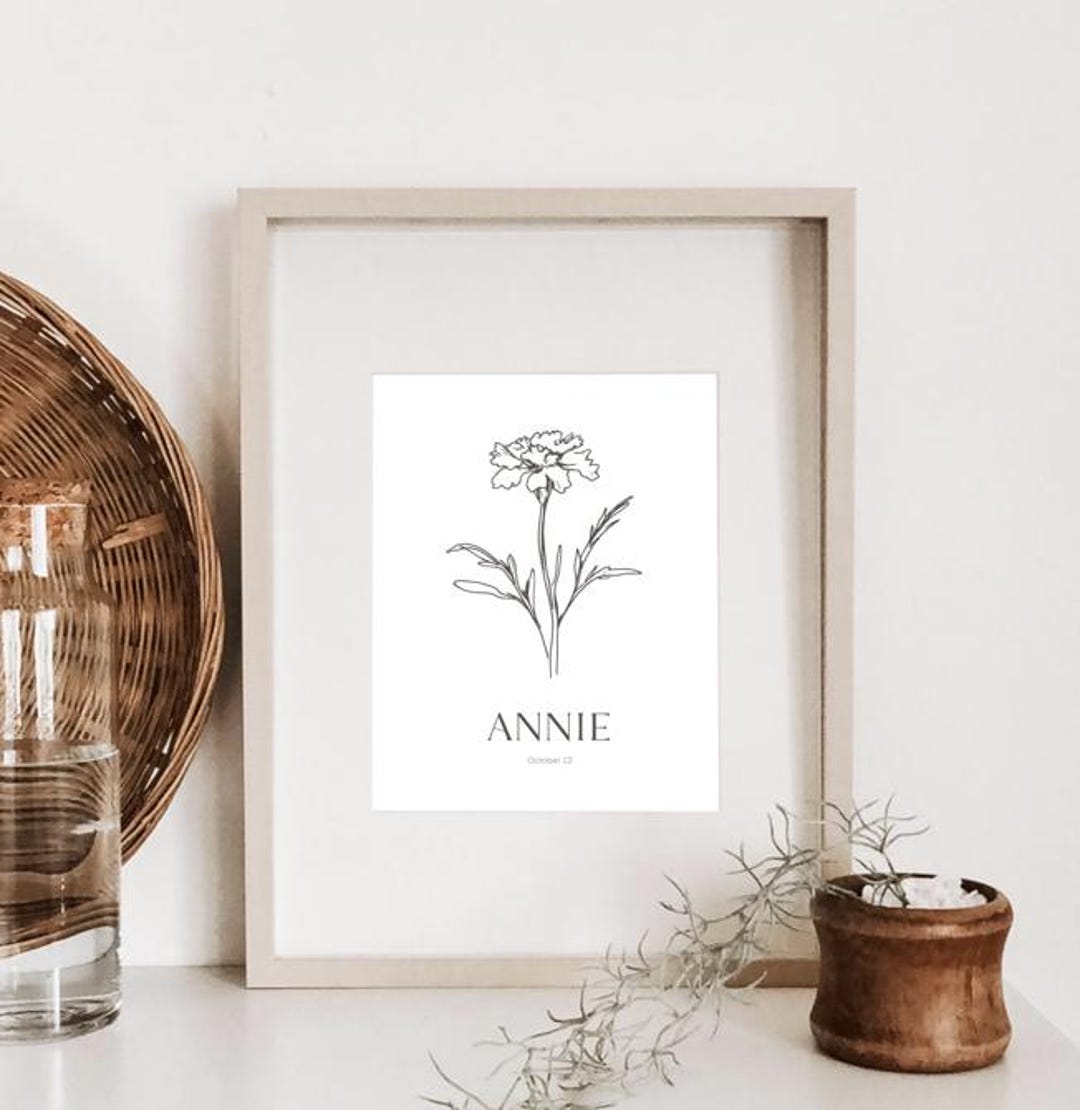Birth Month Flower Wall Art, October Birth Flower Print, Personalized ...