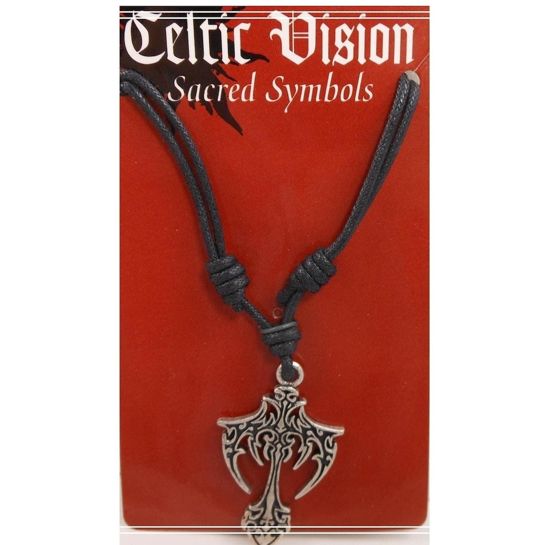 Celtic Vision Sacred Symbols Tribal Cross Pendant Adjustable Black Cord ...