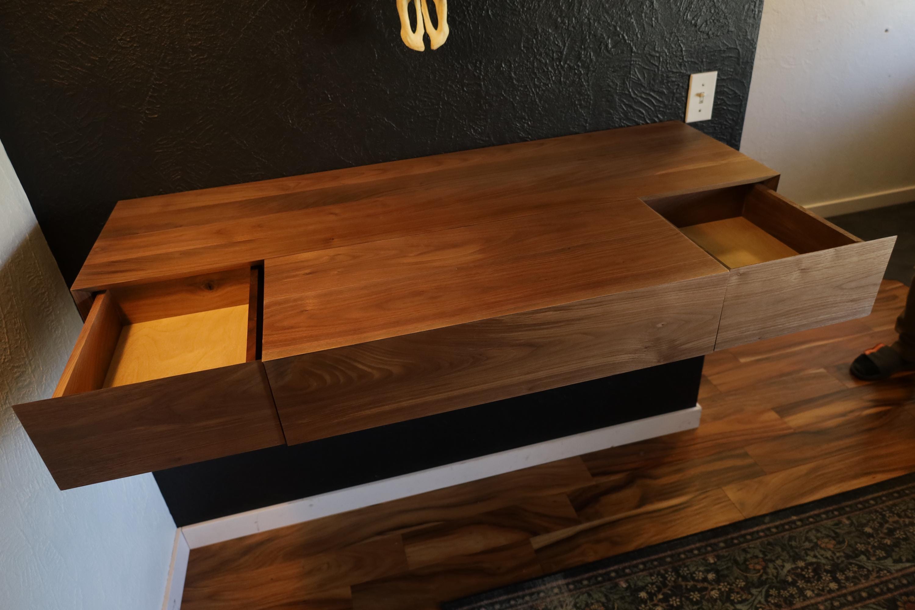 Floating Walnut Drawer Unit With Integrated Desk | Grain-wrapped | Soft ...