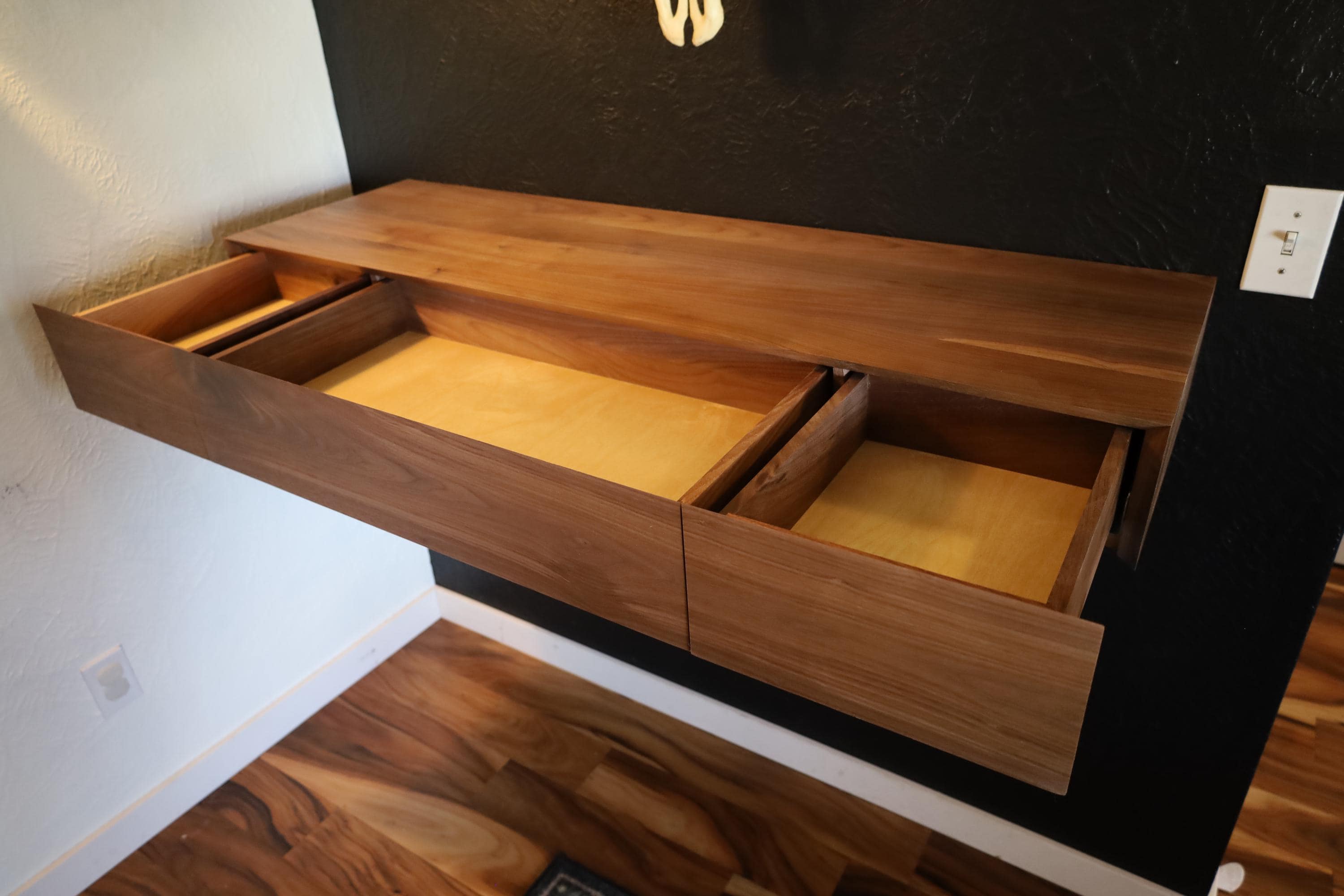 Floating Walnut Drawer Unit With Integrated Desk | Grain-wrapped | Soft ...