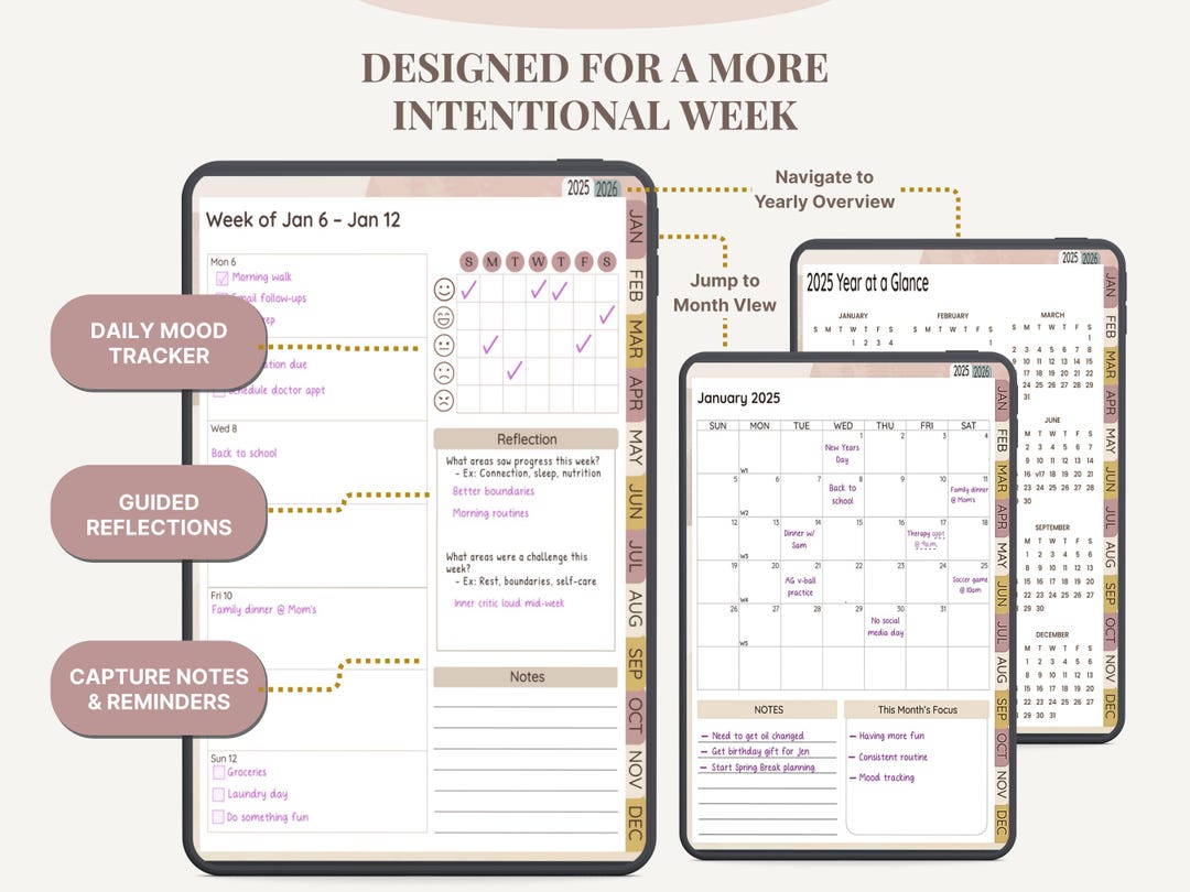 Daily & Weekly Digital Planner | 2025 2026 iPad Hyperlinked Goodnotes ...