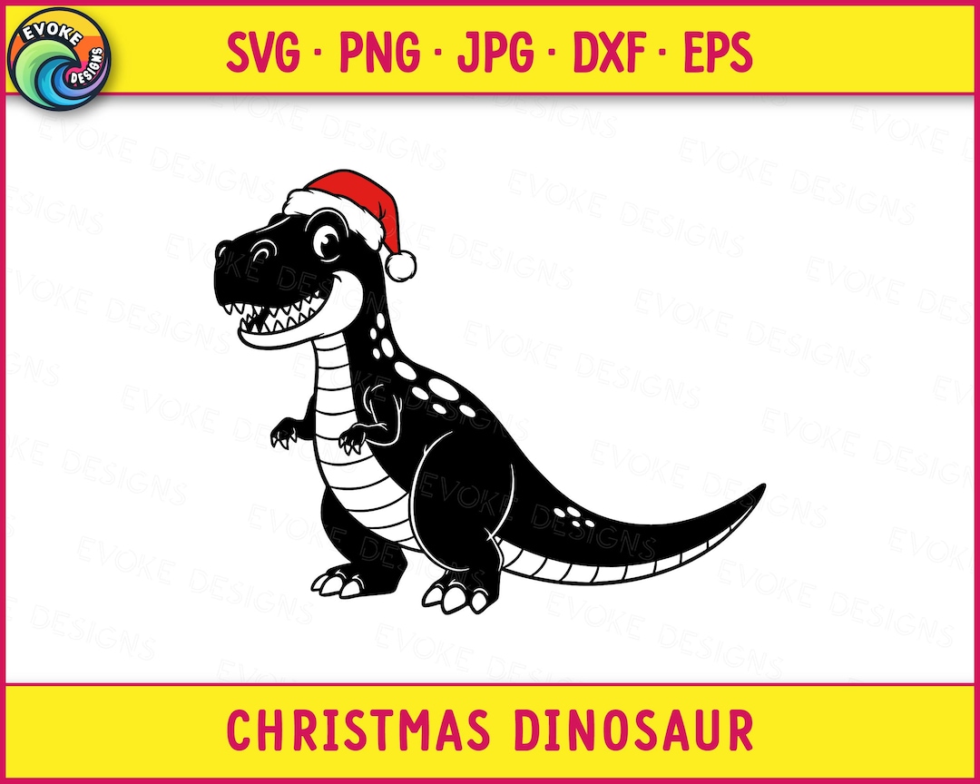 Cute Christmas Dinosaur SVG: T-rex Wearing Red Santa Hat Clipart ...