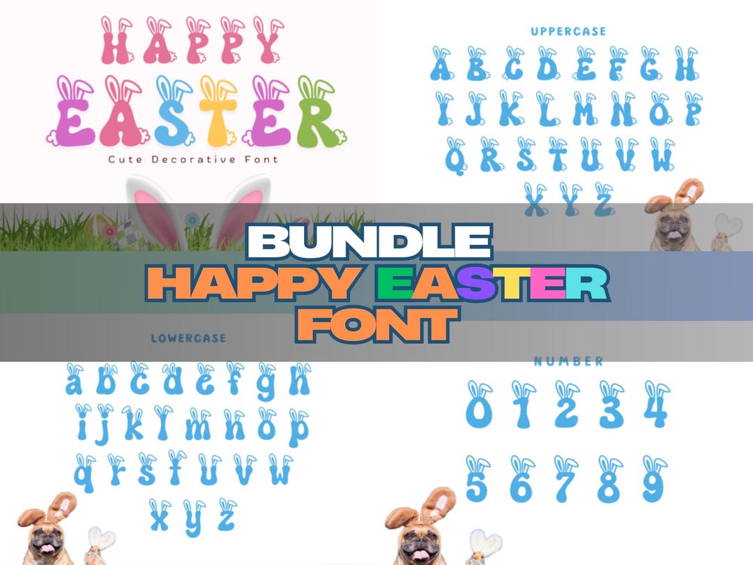 Bundle Happy Easter Font PNG Bundle, Easter Alphabet Doodle Letters ...