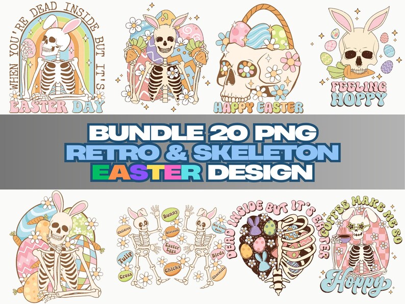 Bundle 20 Retro and Skeleton Easter PNG Bundle, Typo Easter Png, Easter ...