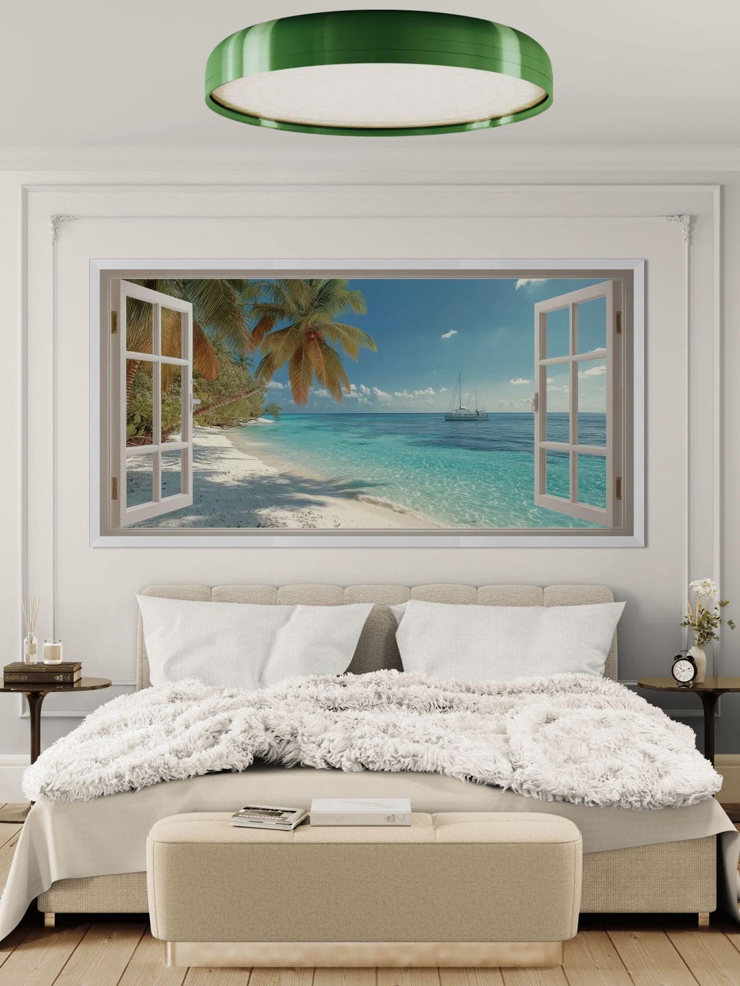 Tropical Paradise Canvas - Open Window Seascape With Palm Trees ...