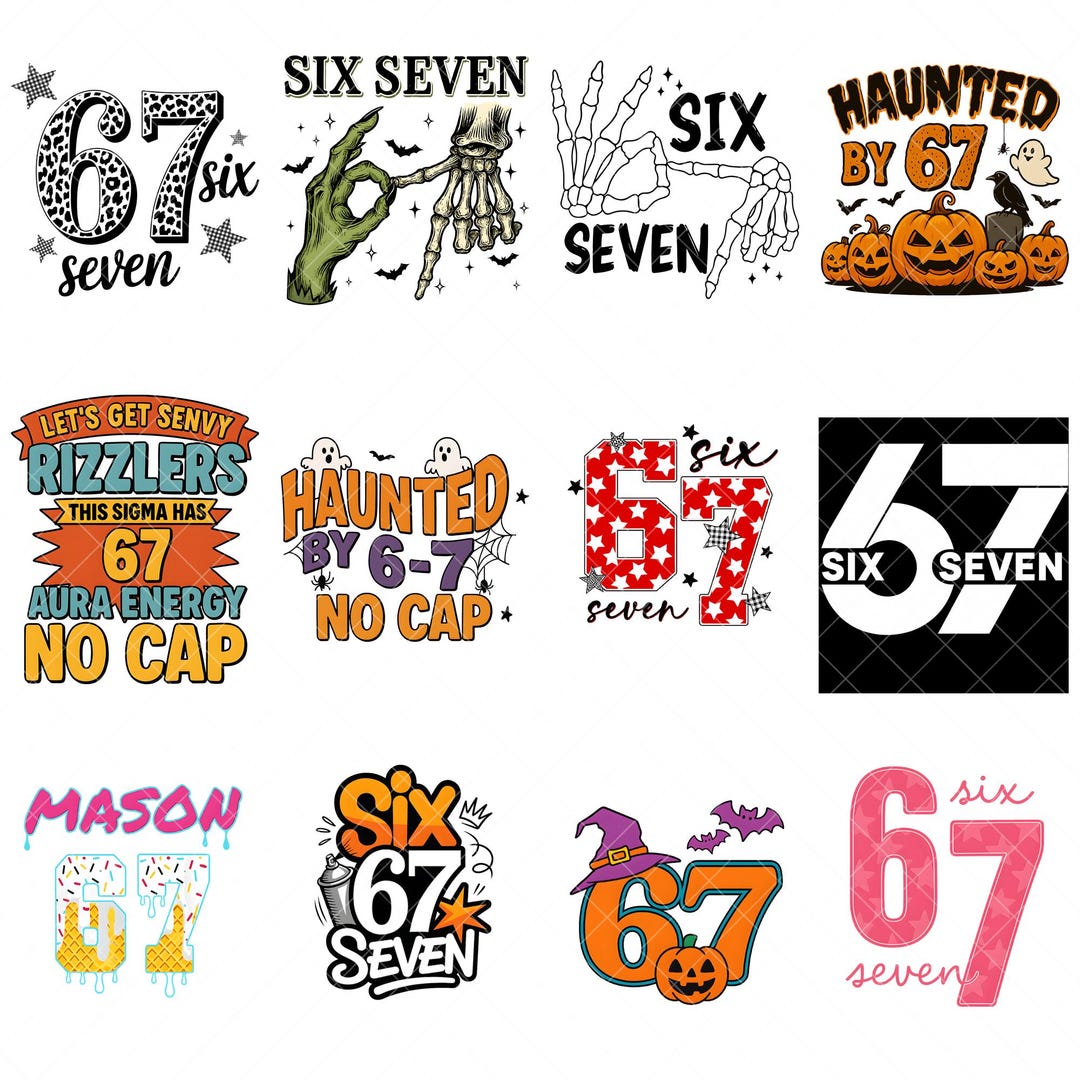 Six Seven Meme Clipart Bundle - 6 7 PNG, Funny Meme Designs, Haunted by ...