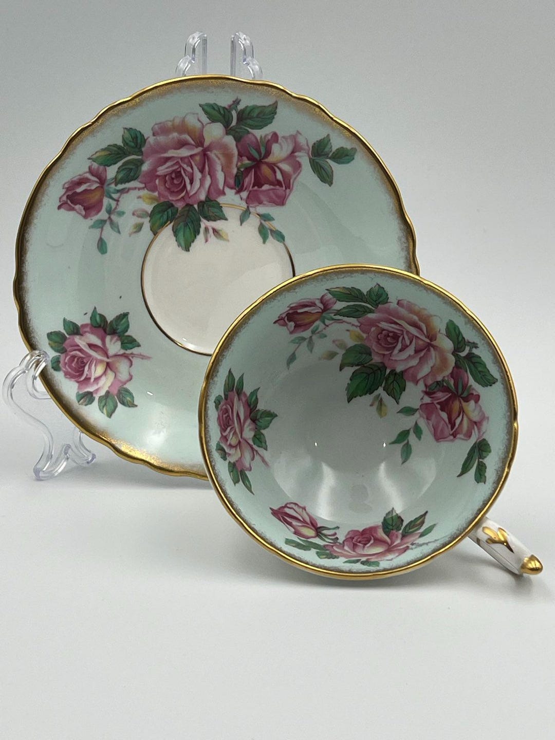 Vintage PARAGON Double Warrant Pink Cabbage Rose Footed Teacup and ...