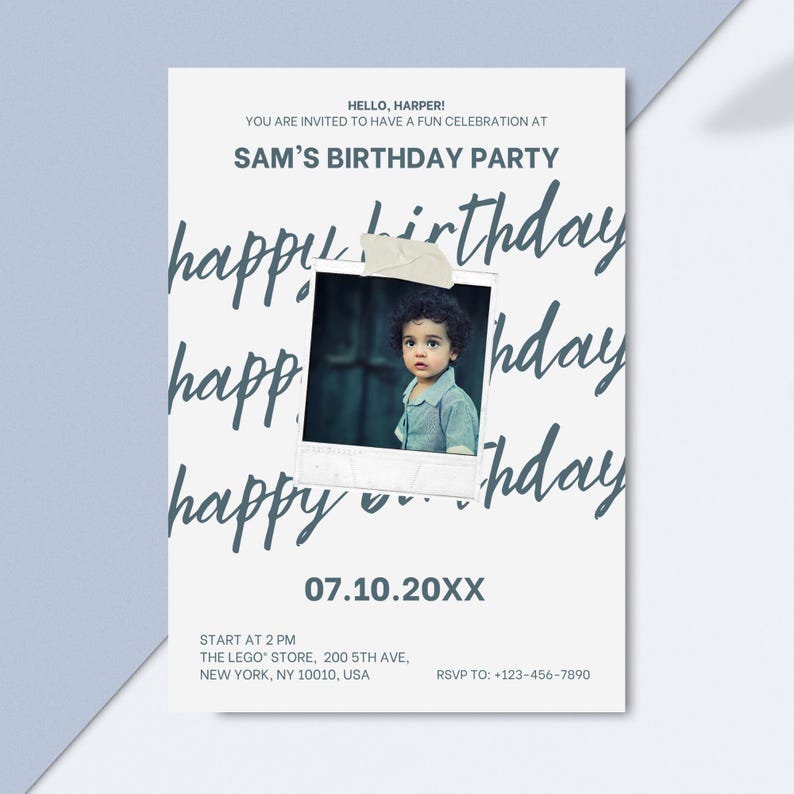 Editable Blue Birthday Invitation | Minimalist Party Template ...