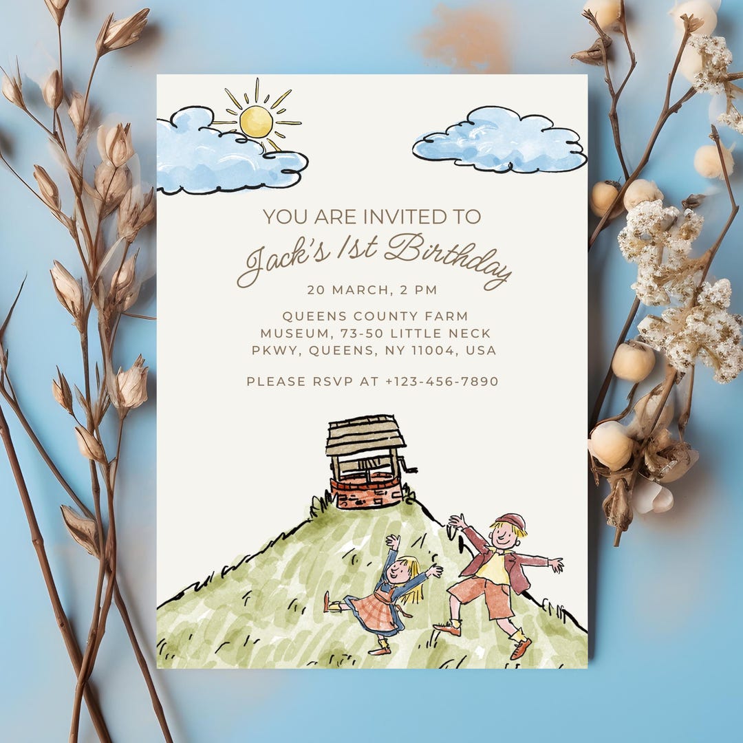 Editable Jack and Jill Birthday Invite | Nursery Rhyme Party Theme ...