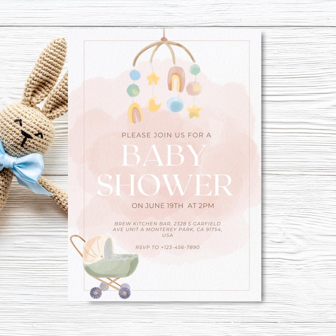 Editable Pram Theme Baby Shower Invitation | Pram Party | Baby Mobile ...