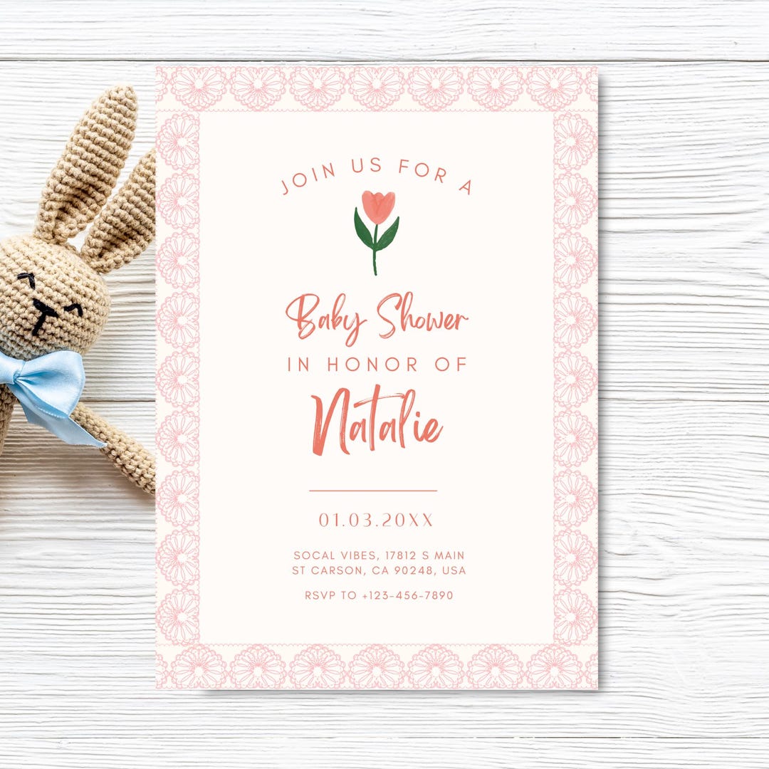 Editable Tulip Theme Baby Shower Invitation | Tulip Party | Pastel Pink ...