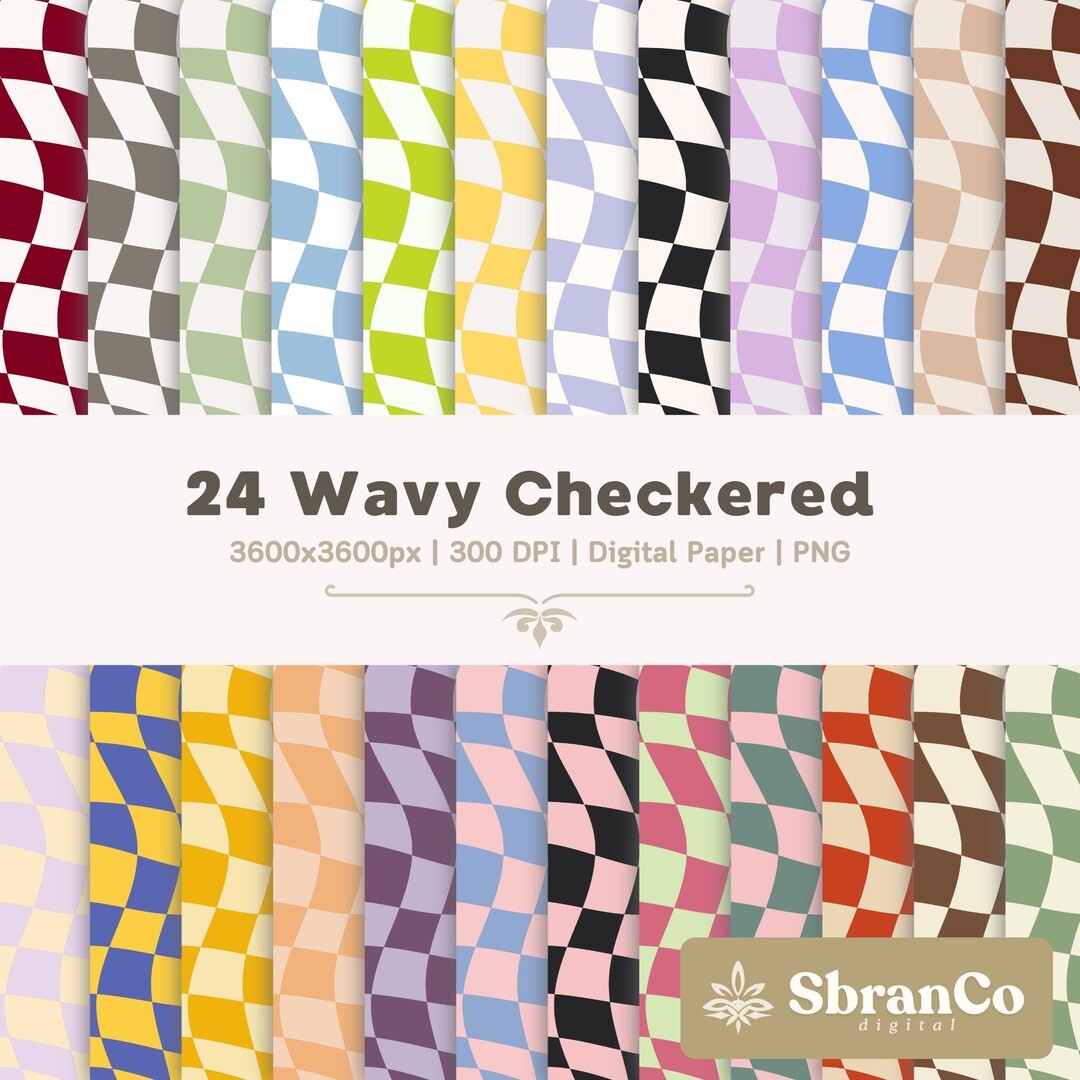 24 Checkered Wavy Digital Papers - High Resolution Retro Checkered ...