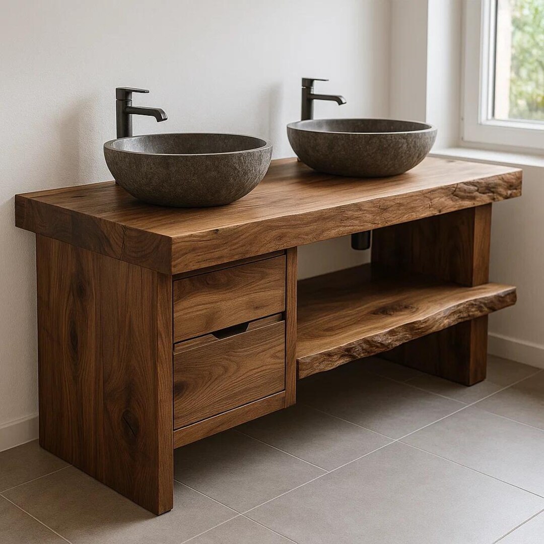 Handmade Solid Wood Bathroom Vanity – Rustic Double Sink Cabinet With ...