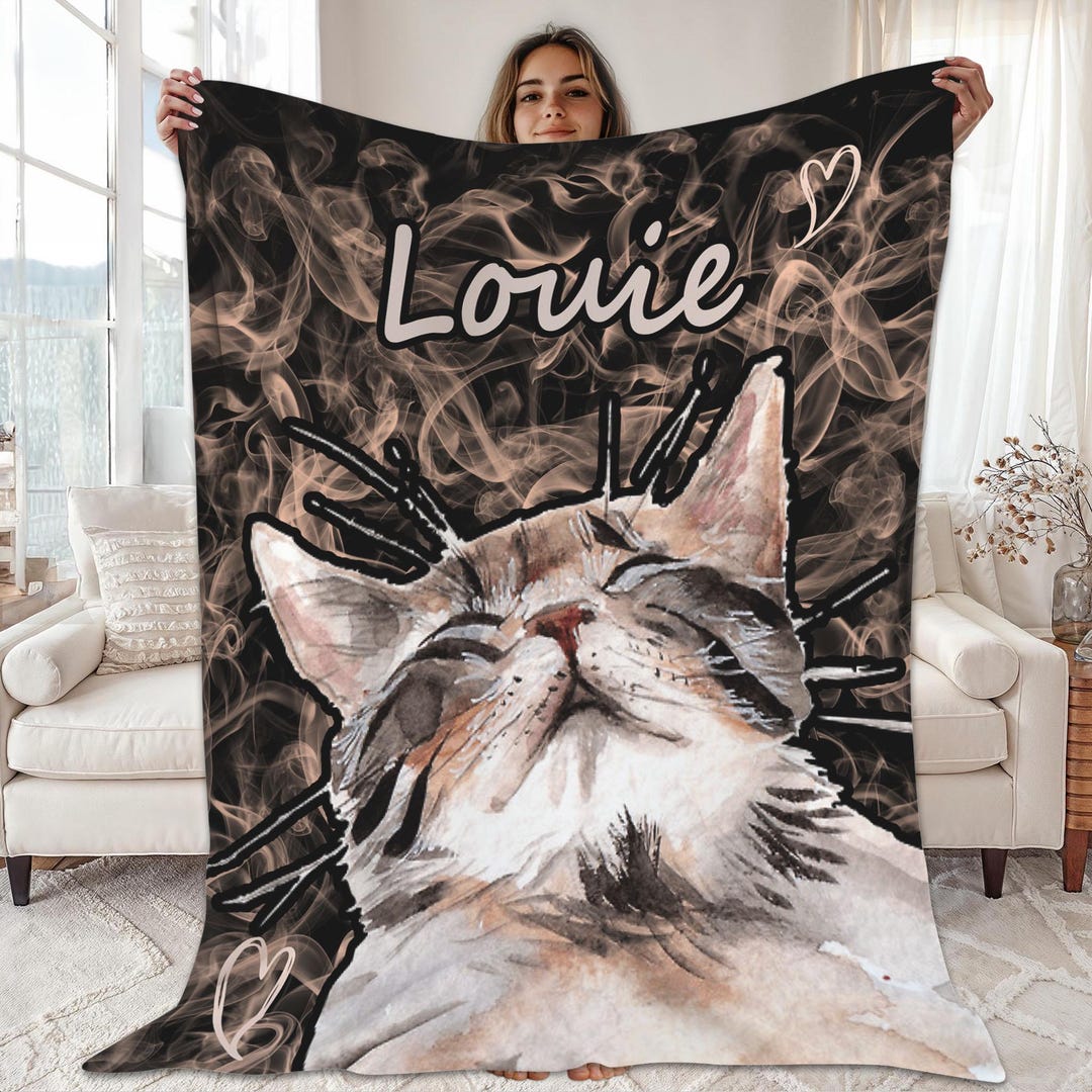Personalized Cat Face Blankets, Custom Cat Painting Blanket ...