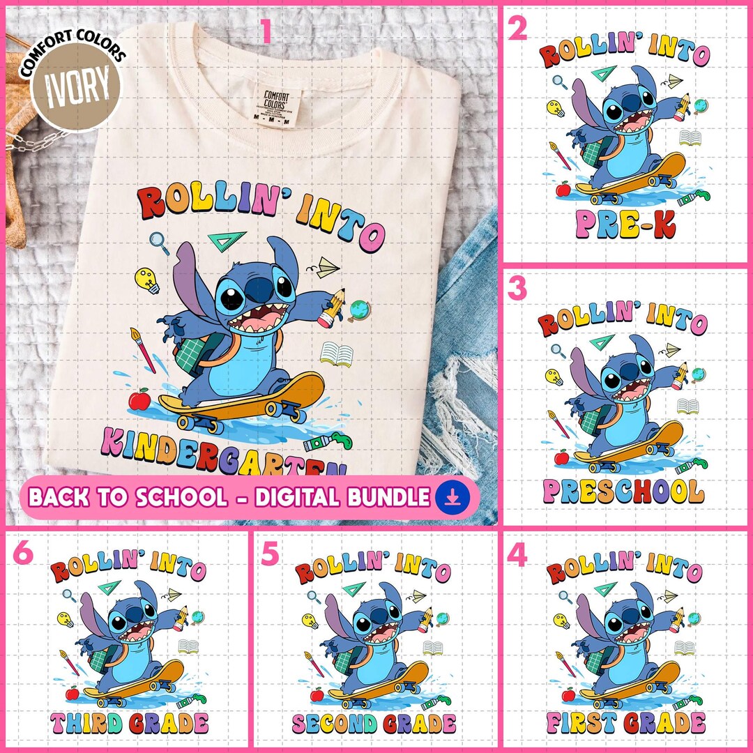 Stitch Back to School Digital File, Stitch Rollin Into Pre-k Preschool ...