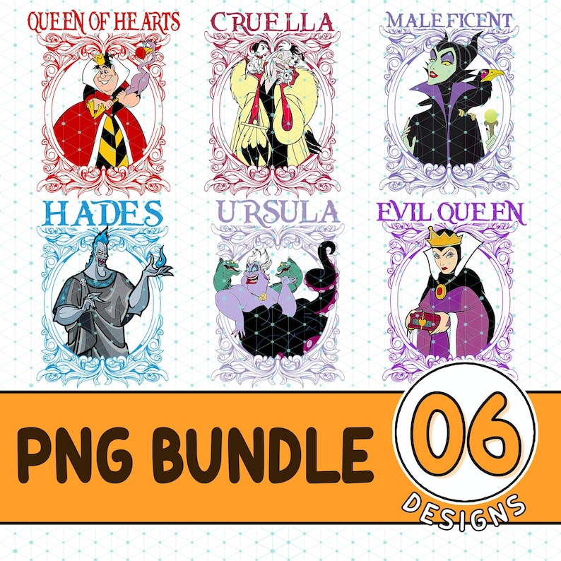 Vintage Villains PNG| Retro Villains Characters PNG| Maleficent Cruella ...