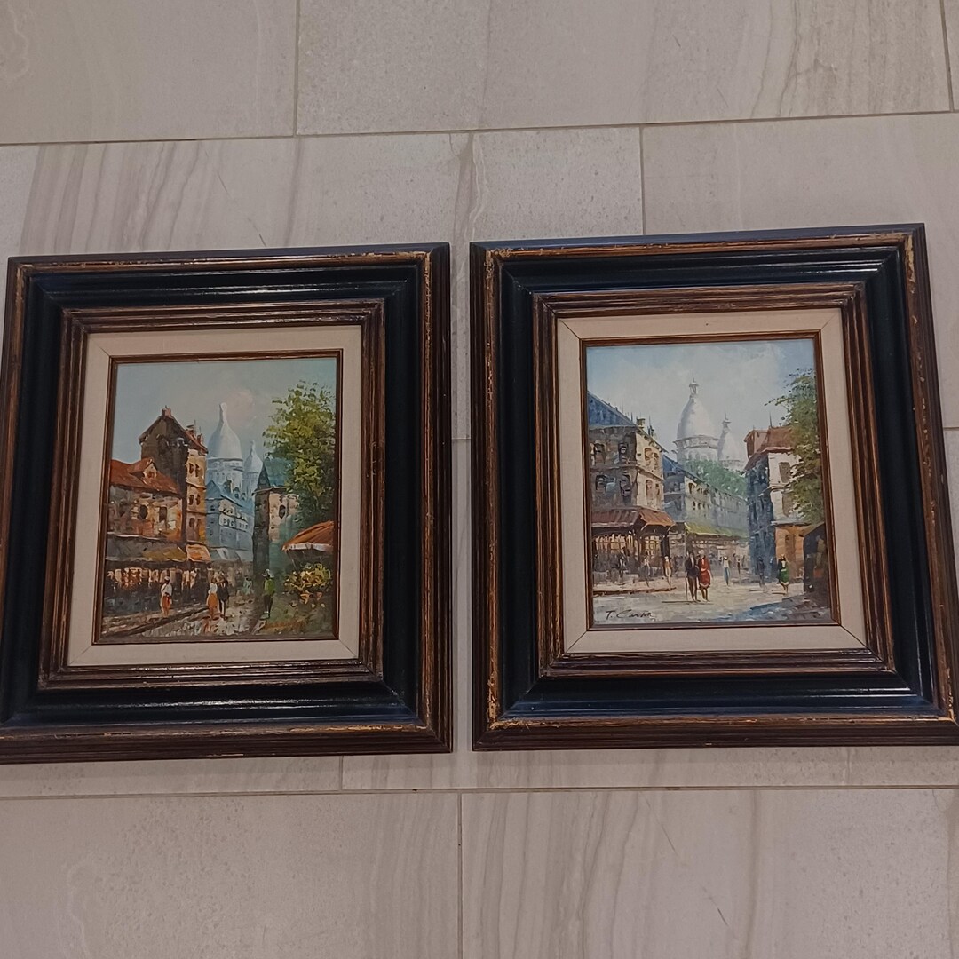 French Street Scene Oil Paintings Artist T. Carson and Artist M. Sandor ...