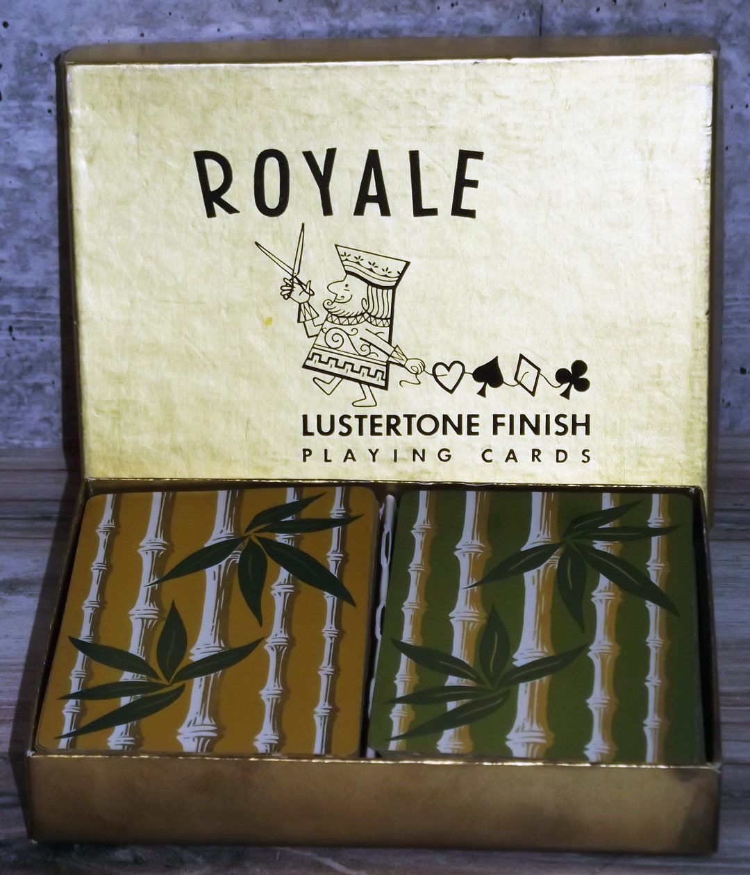 Vintage Royale Lustertone Finish Playing Cards Double Deck Box Bamboo ...