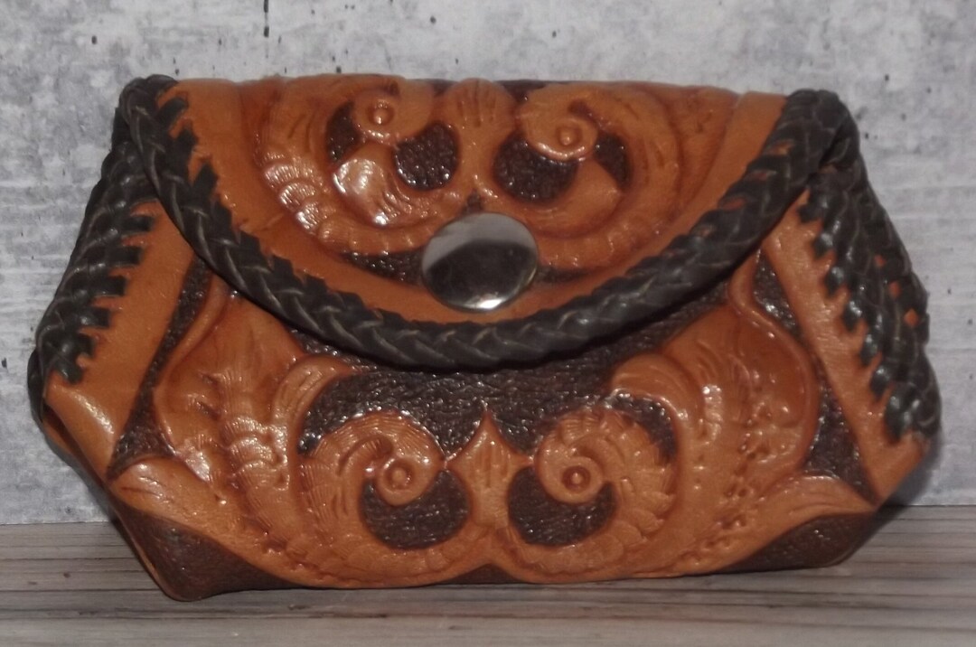 Western Hand-tooled Leather Tan Red Floral Coin Purse EB3 - Etsy