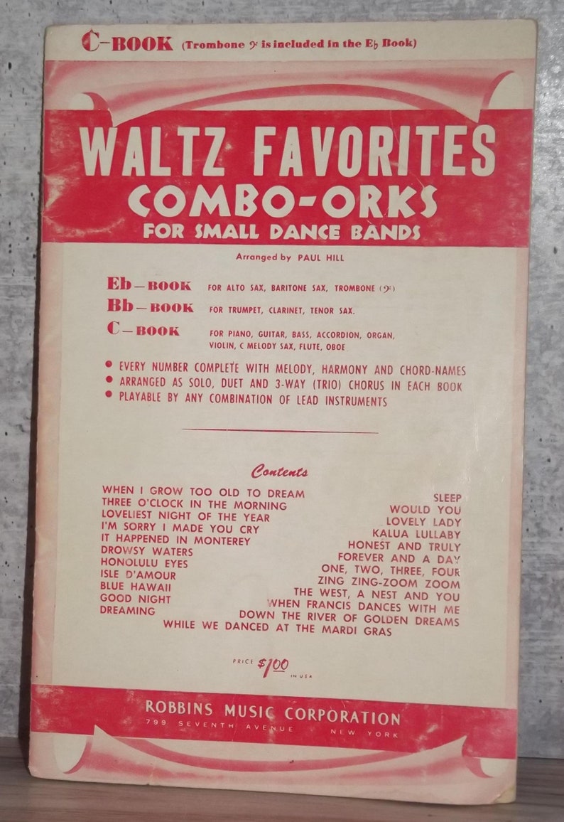 Waltz Favorites Combo-orks for Small Dance Bands C Book 1953 B25 - Etsy