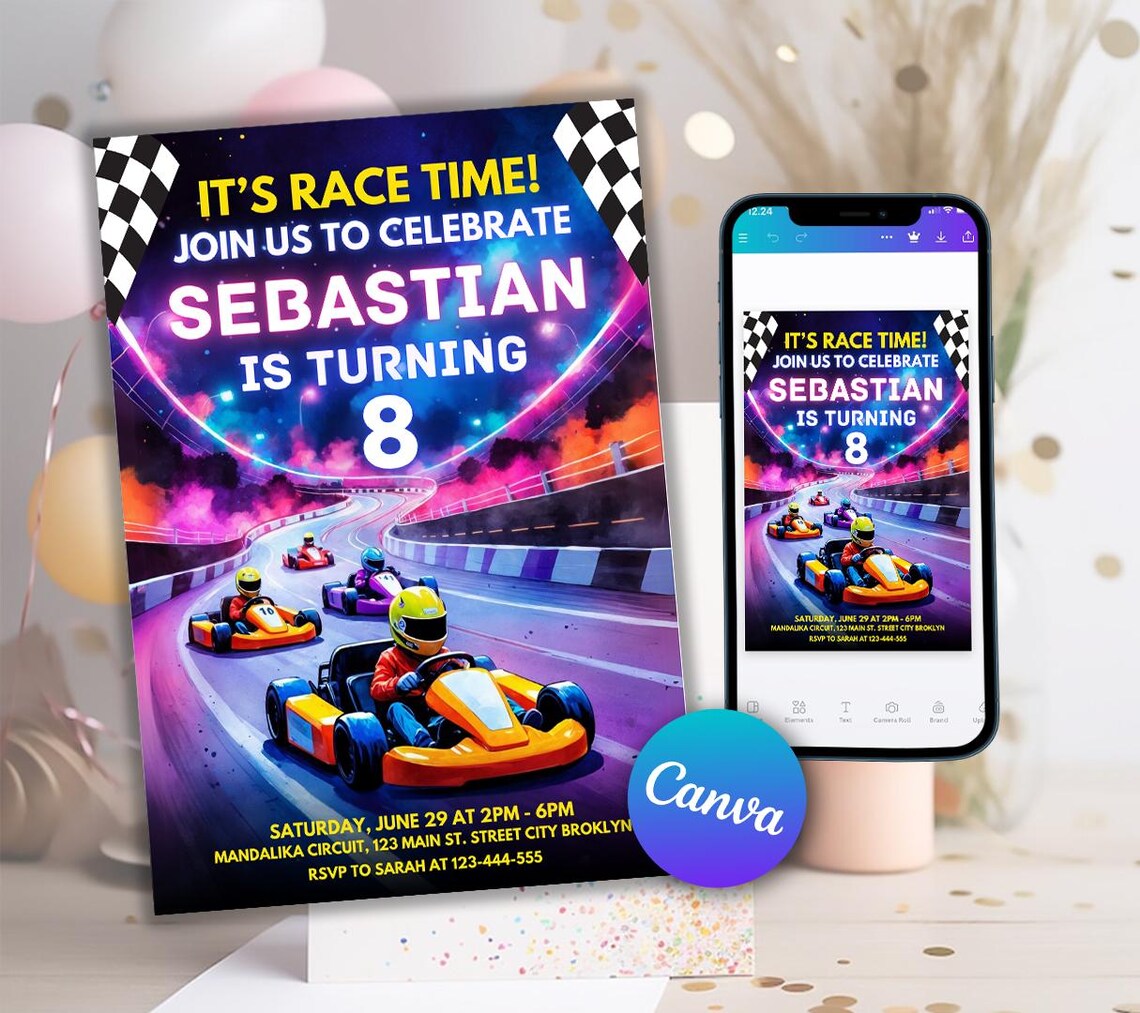Go Kart Birthday Invitation Template, Racing Birthday Evite, Boys ...