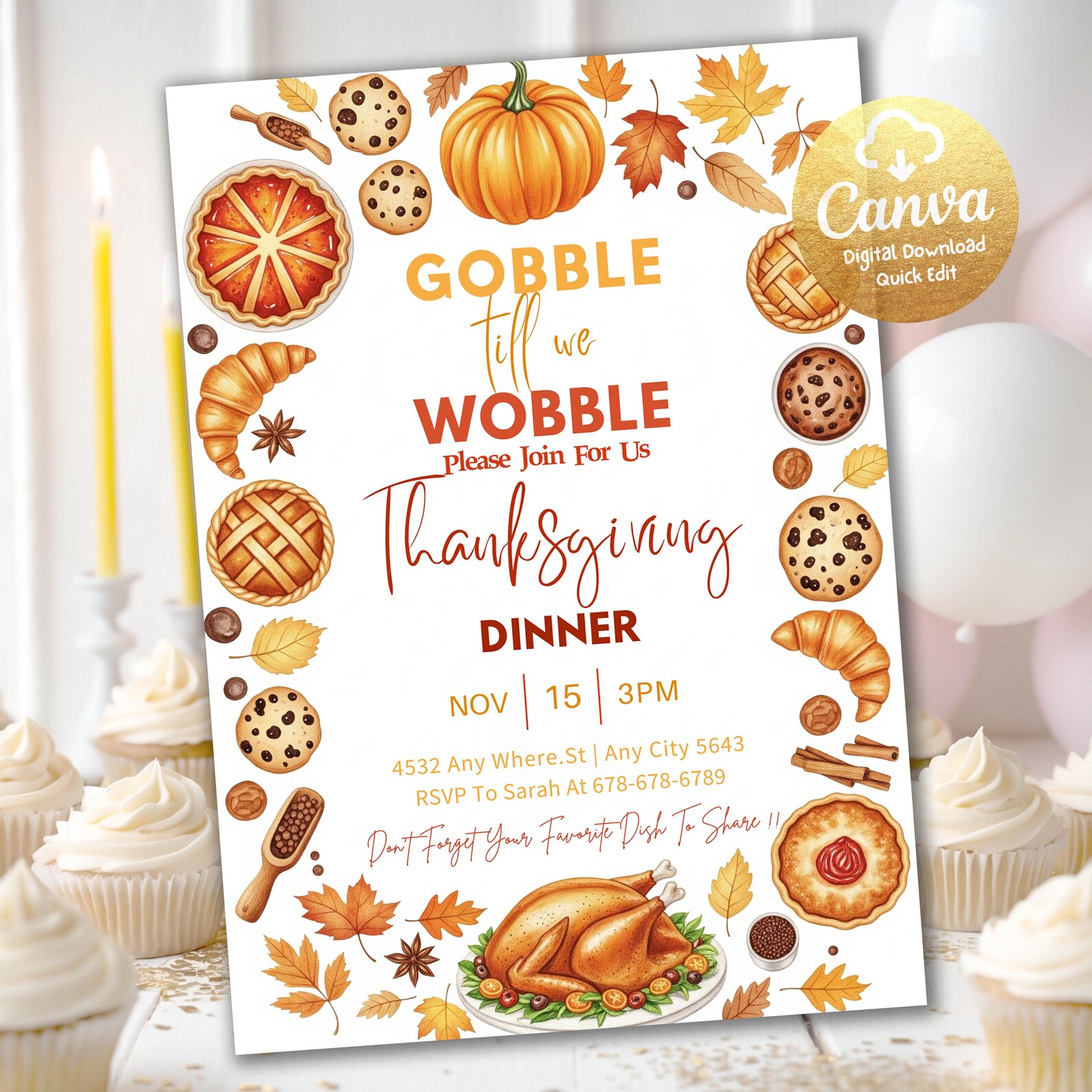 Friendsgiving Thanksgiving Dinner Invite Friends, Editable Gobble Till ...