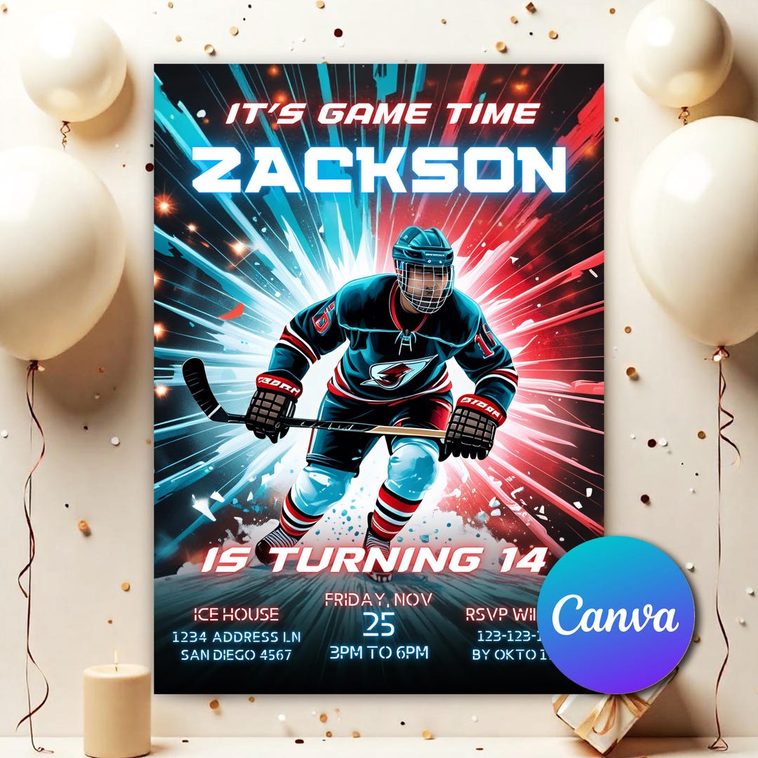 Hockey Birthday Invitation, Ice Hockey Birthday Party Invitation, Ice ...