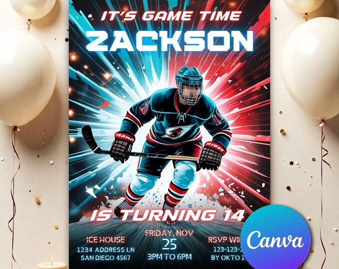 Ice Hockey Birthday Party Invitation, Hockey Birthday Invitation, Ice ...