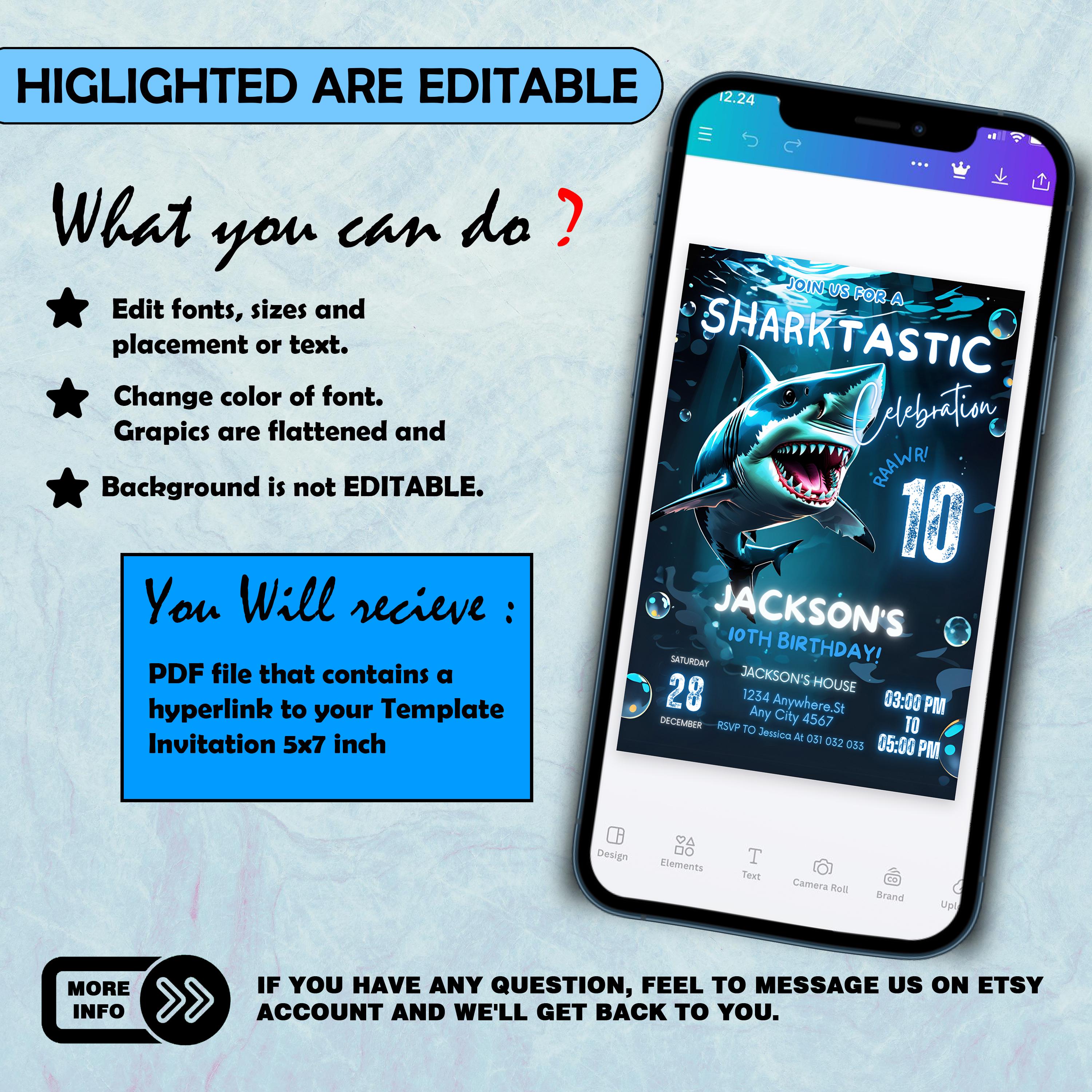 Shark Invitation, Shark Invites, Shark Birthday Invitation, Shark ...