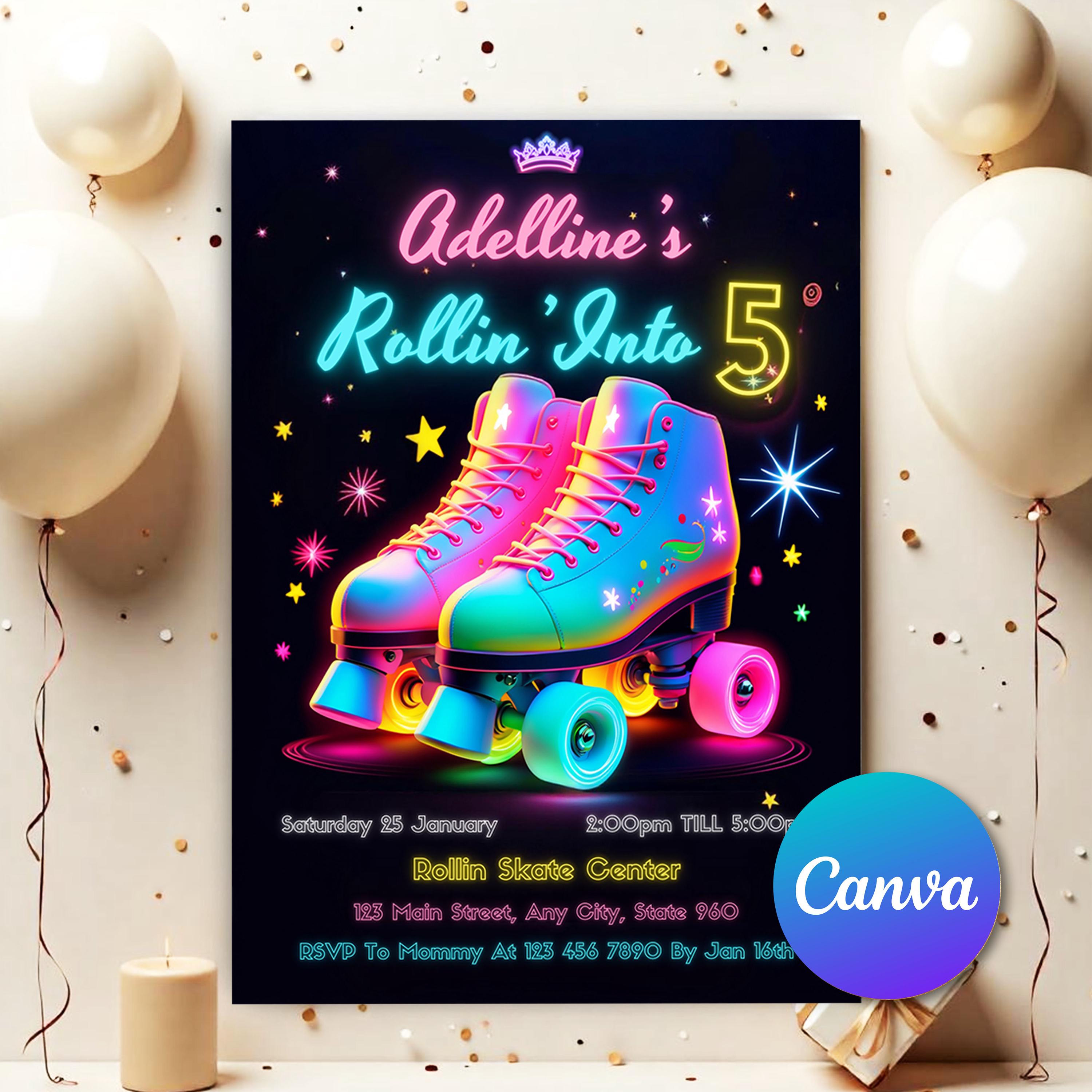 Roller Skating Birthday Invitation, Glow Party Birthday Invitation ...