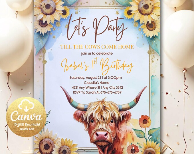 Cow Birthday Party Invitation, Let's Party Till the Cows Come Home ...