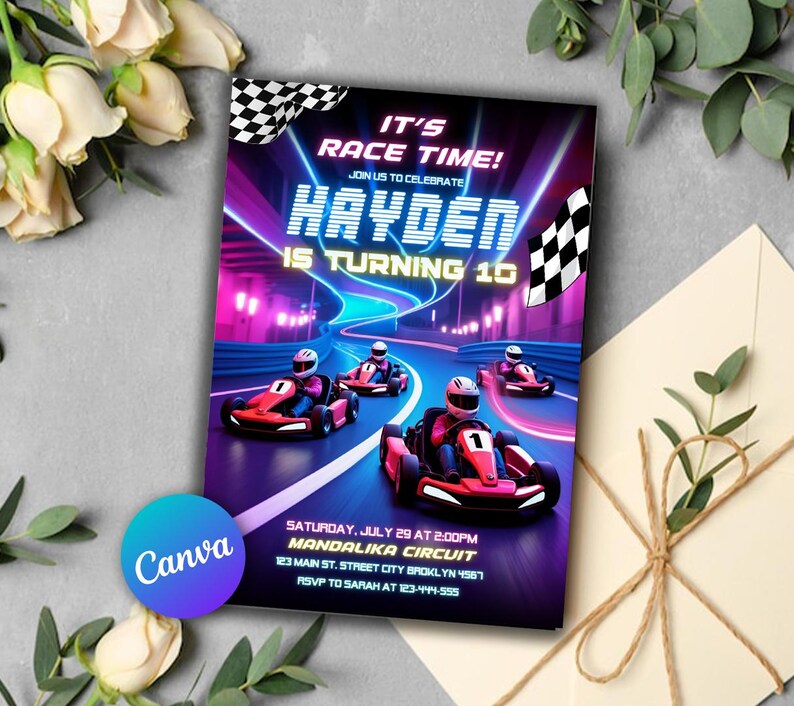 Go Kart Birthday Party Invitation, Go Karting Racing Invitation ...