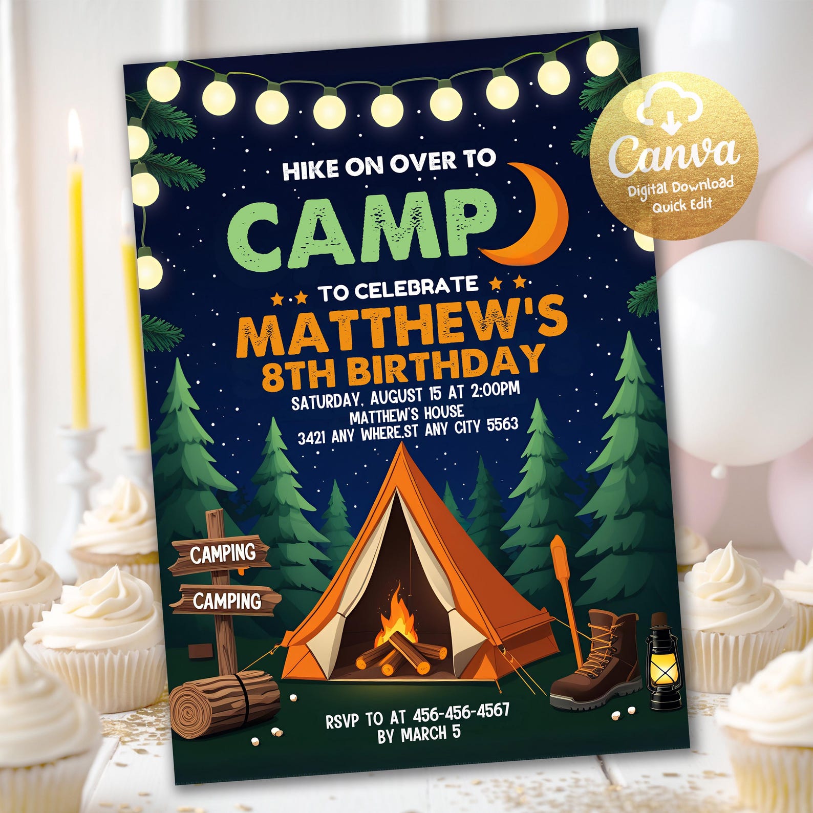 Camping Birthday Invitation, the Stars Boy Campout Smores Party ...