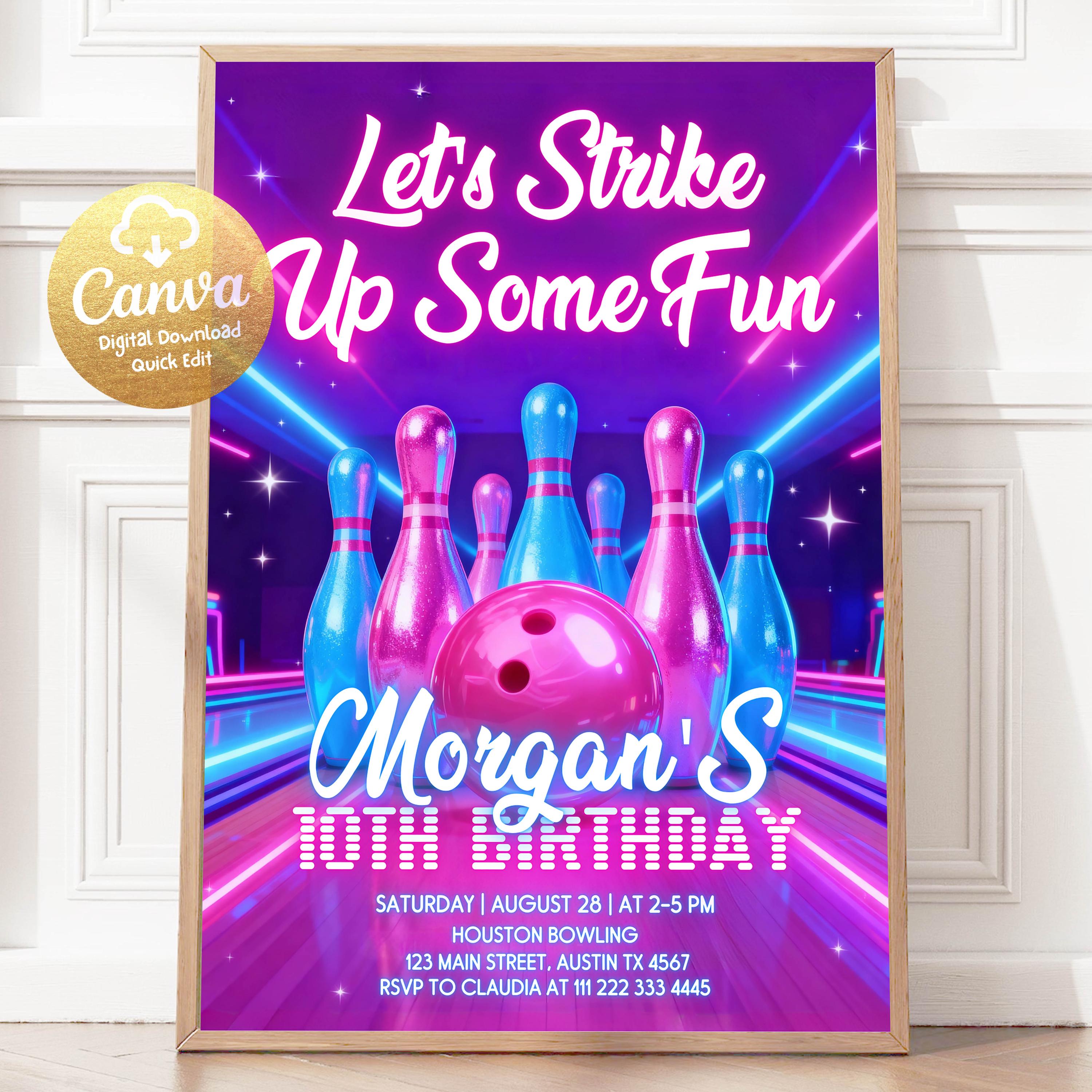 Bowling Birthday Invitation, Let's Strike up Some Fun, Girls Bowling ...