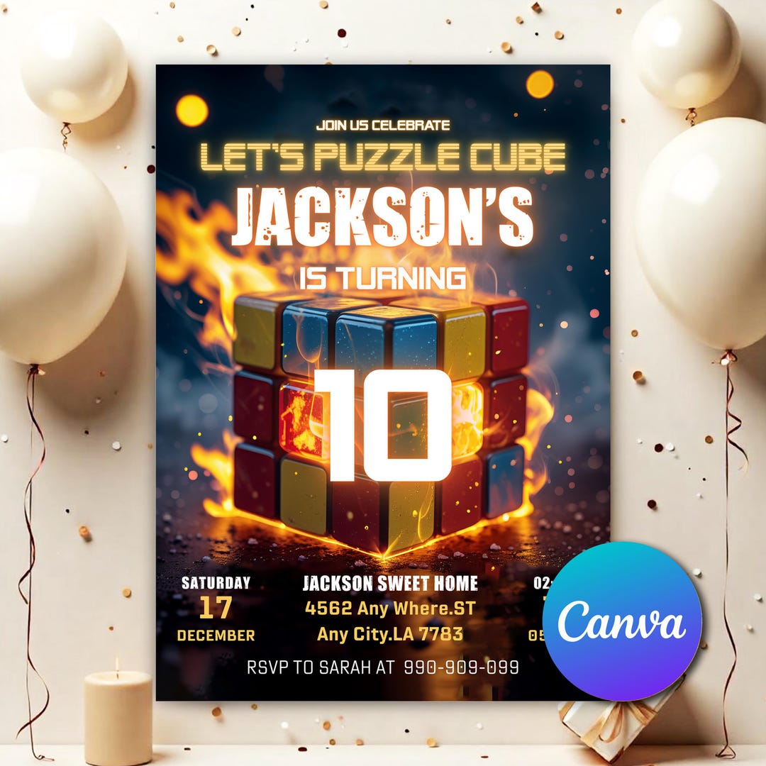 Puzzle Cube Invitation, Rubik's Cube Party Invitation, Rubik's Cube ...