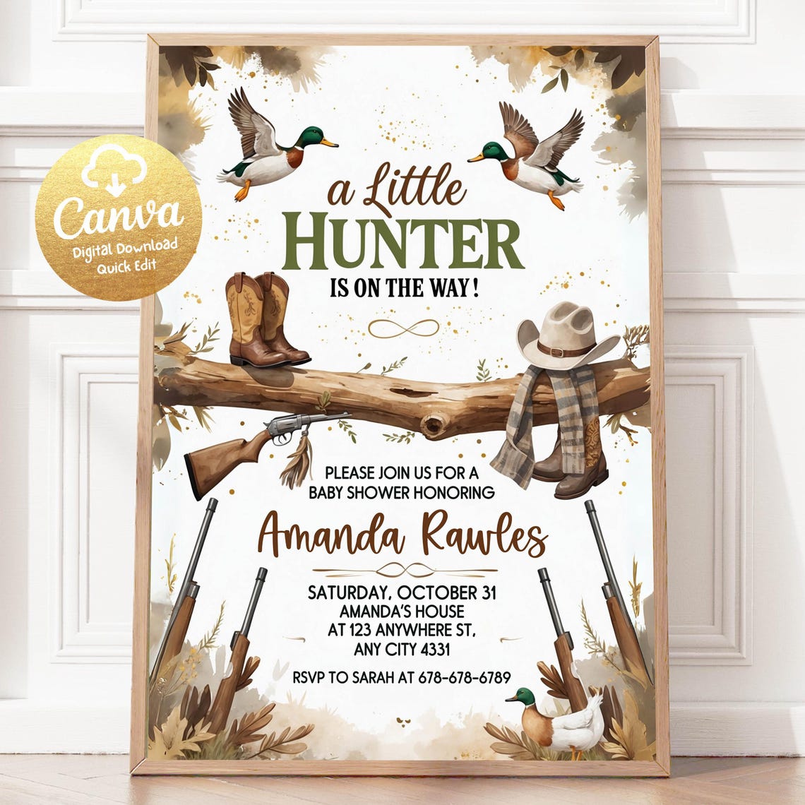 A Little Hunter Clothes Baby Shower Invitation, Mallard Duck Baby ...