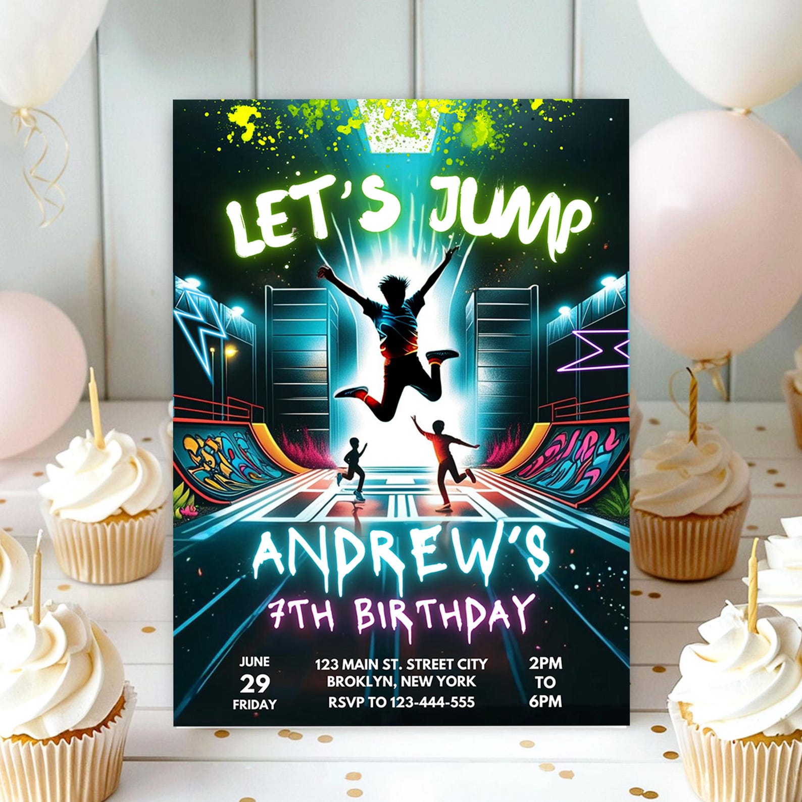 Trampoline Park Invitation, Any Age Let's Jump Birthday Party Invite ...