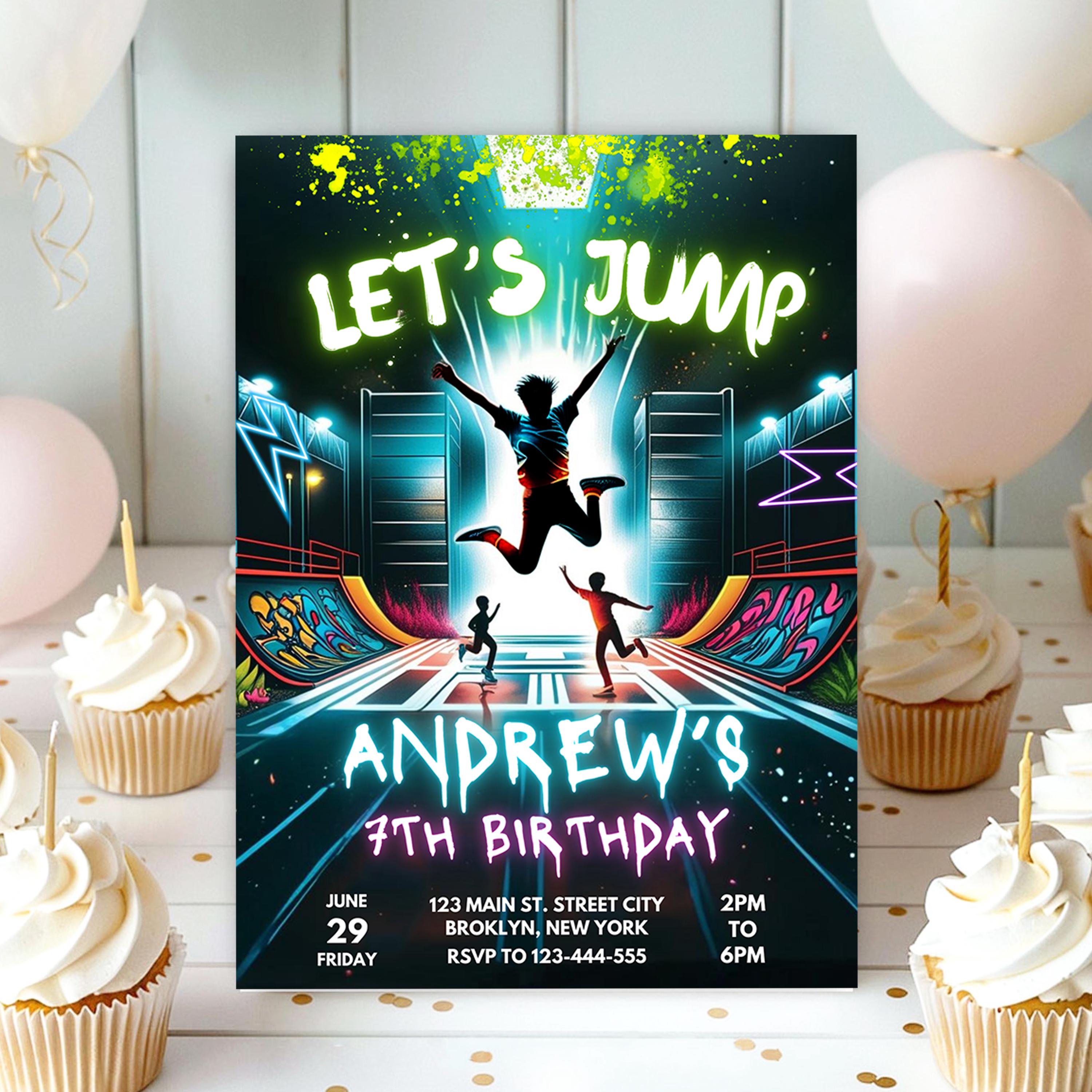 Trampoline Park Invitation, Any Age Let's Jump Birthday Party Invite ...