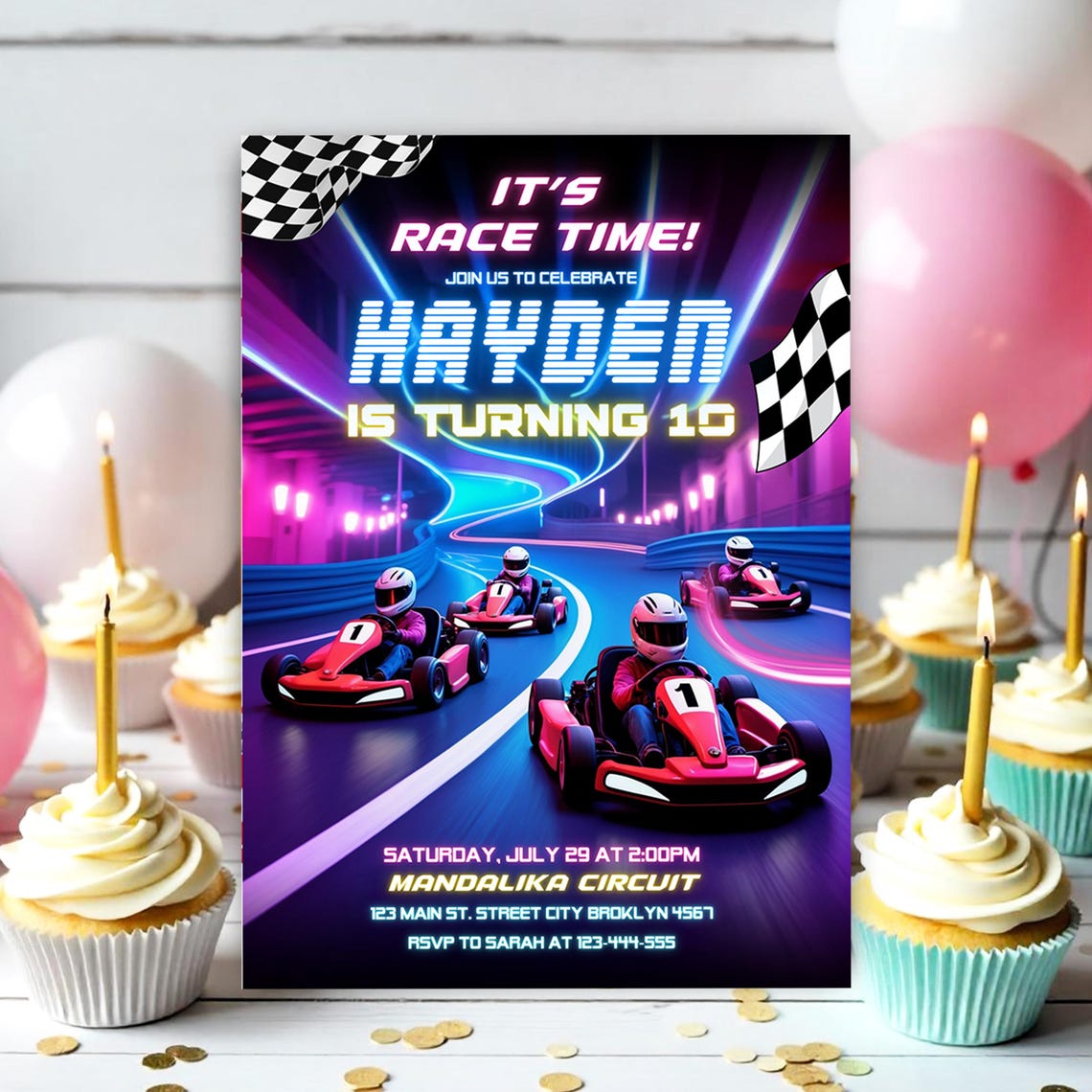 Go Kart Birthday Party Invitation, Go Karting Racing Invitation ...