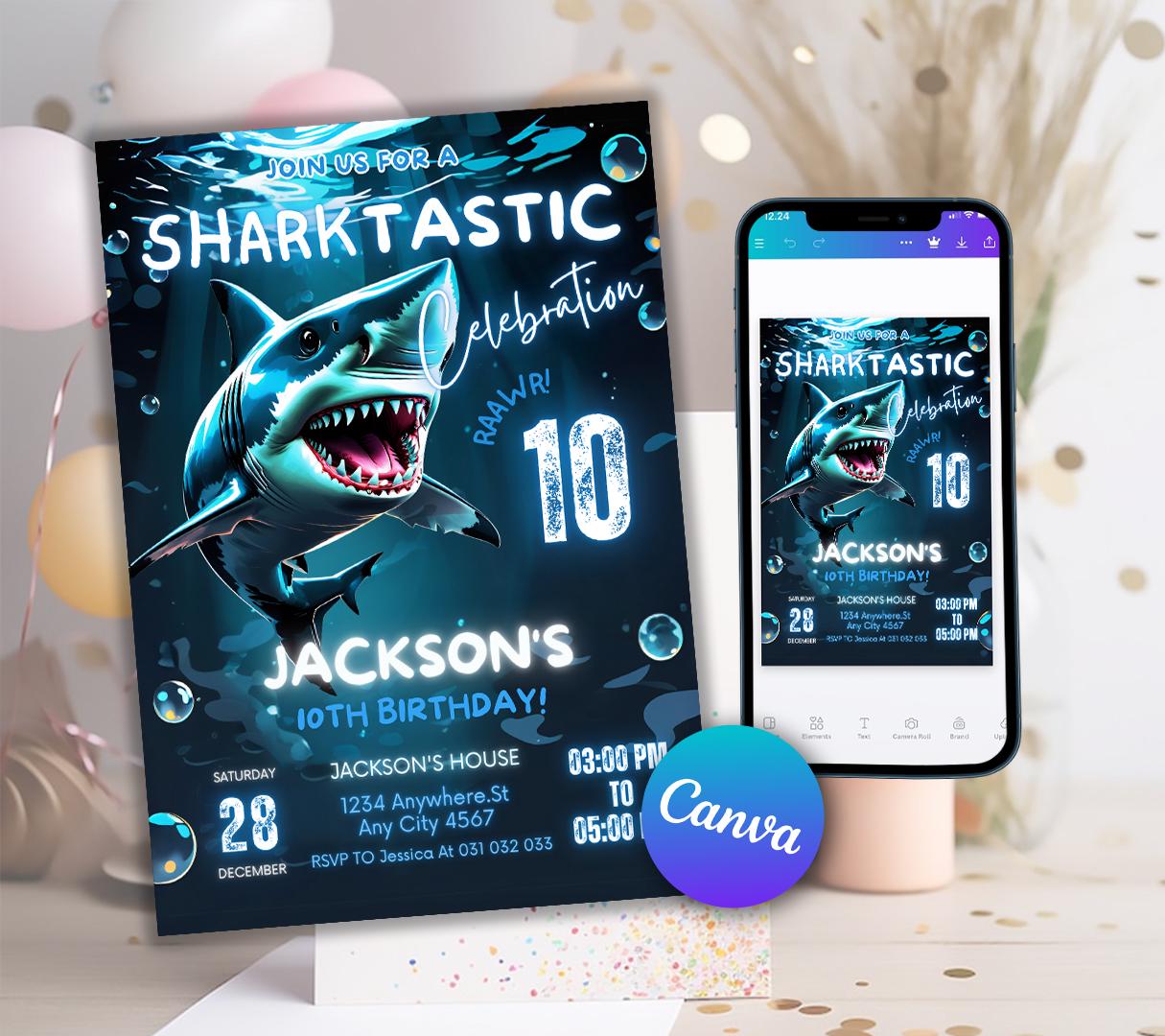 Shark Invitation, Shark Invites, Shark Birthday Invitation, Shark ...