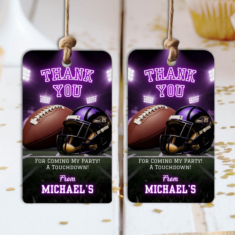 Football Birthday Thank You Tags, Sports Theme Style Party Favor Tags ...