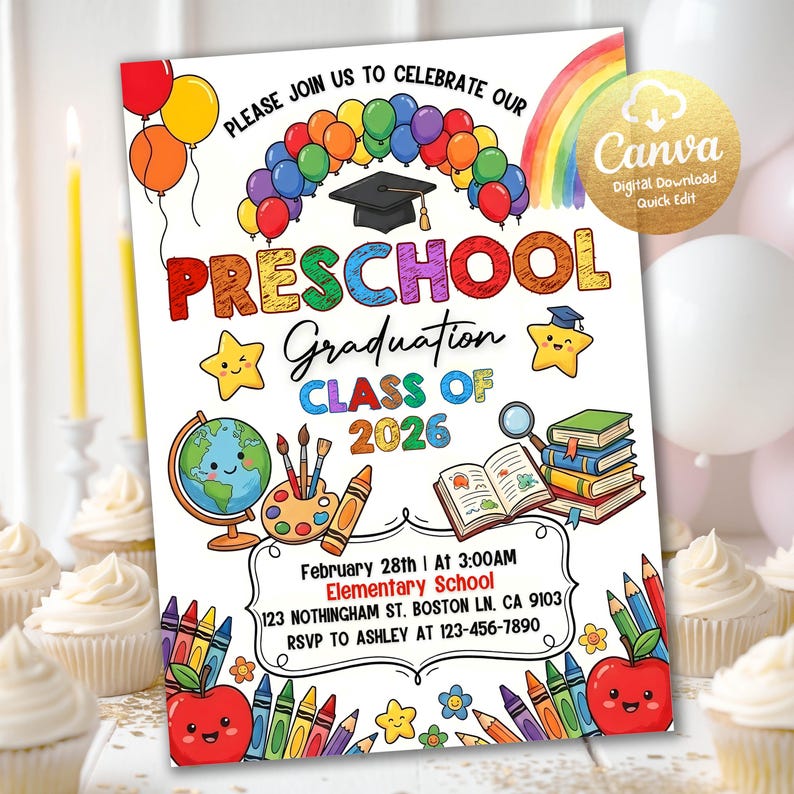 Preschool Graduation Invitation, Class of 2026 Prek Evite, Pre-k Grad ...