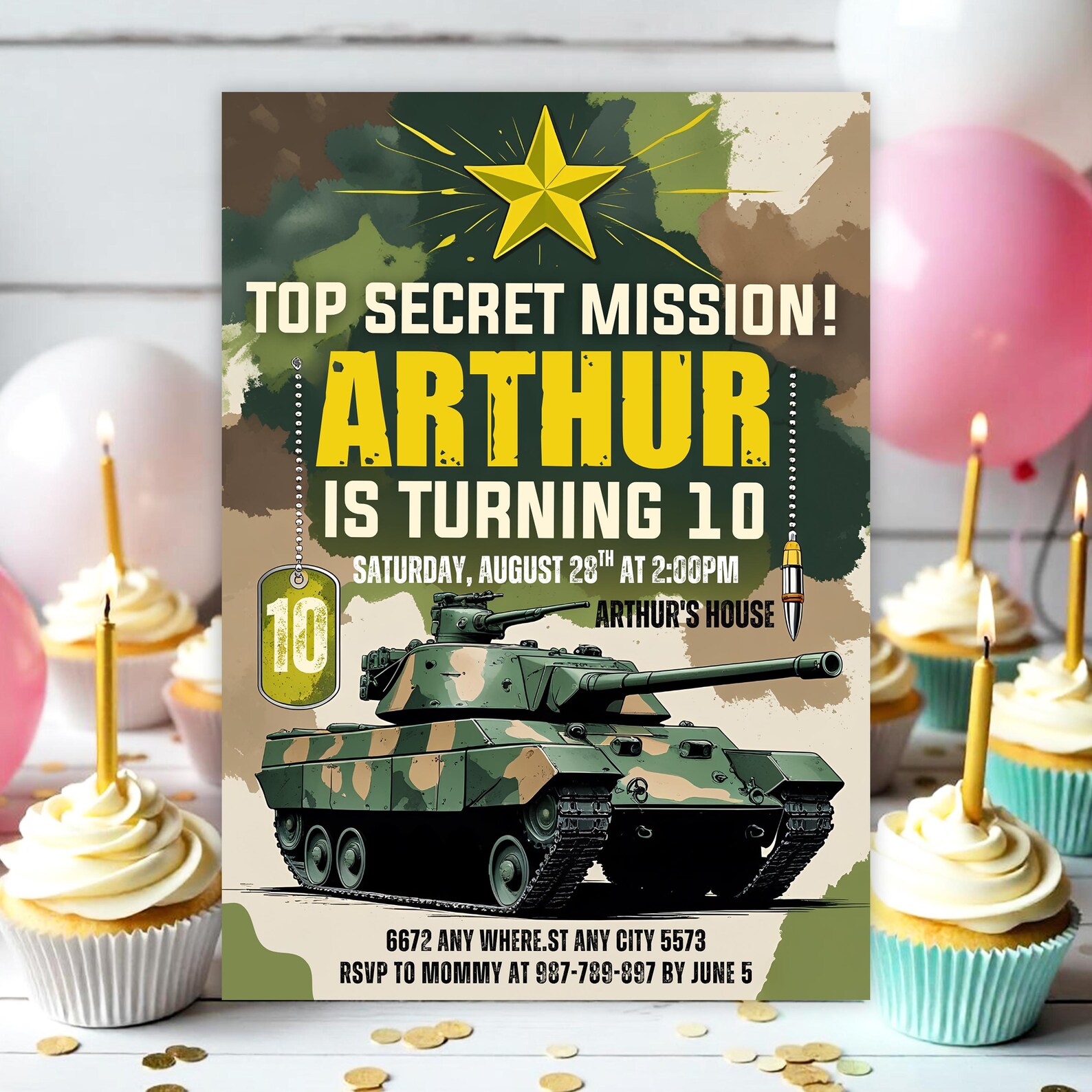 Army Birthday Invitation, Military Party Invitations, Soldier Birthday ...