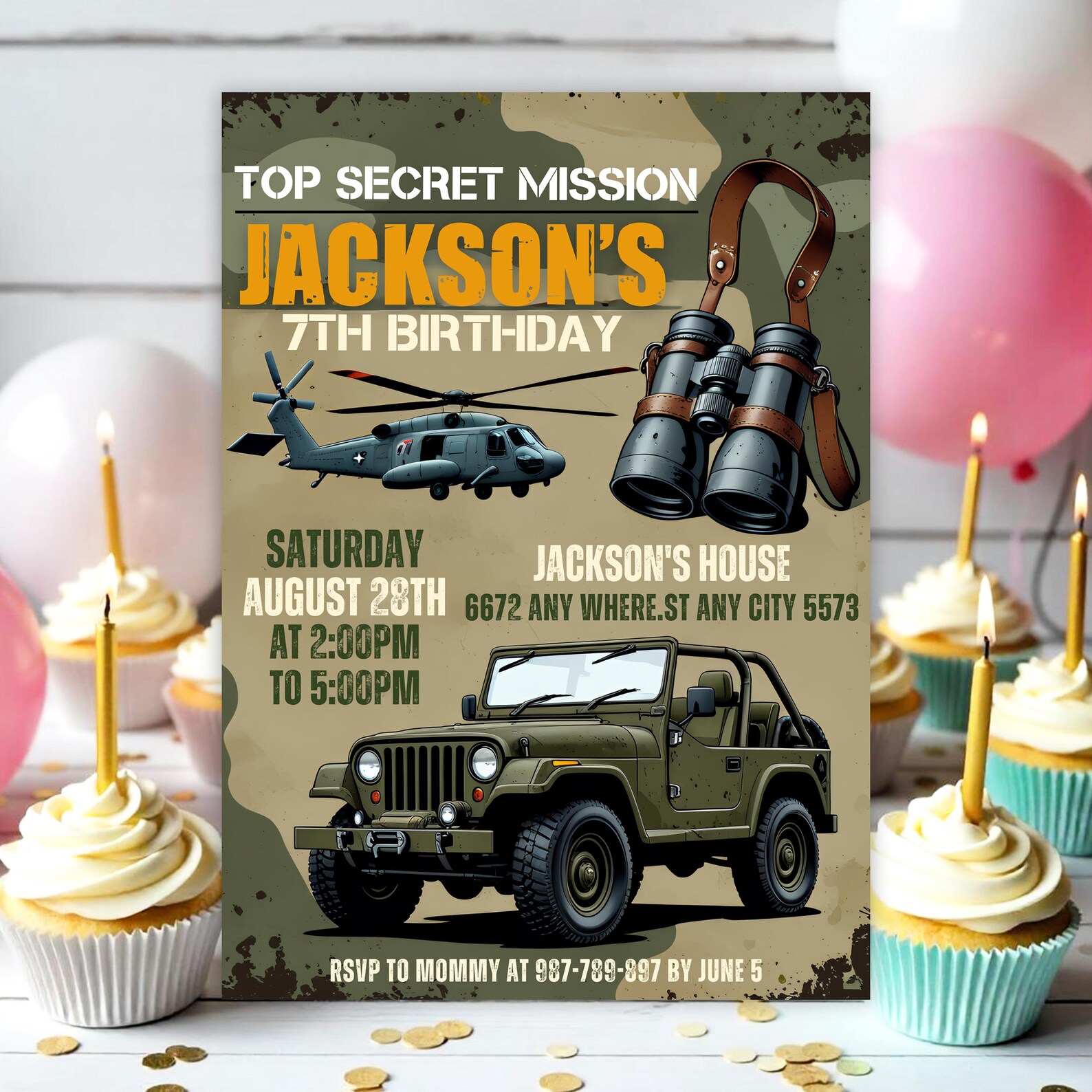 Army Birthday Invitation for Kids, Military Party Invitations, Soldier ...