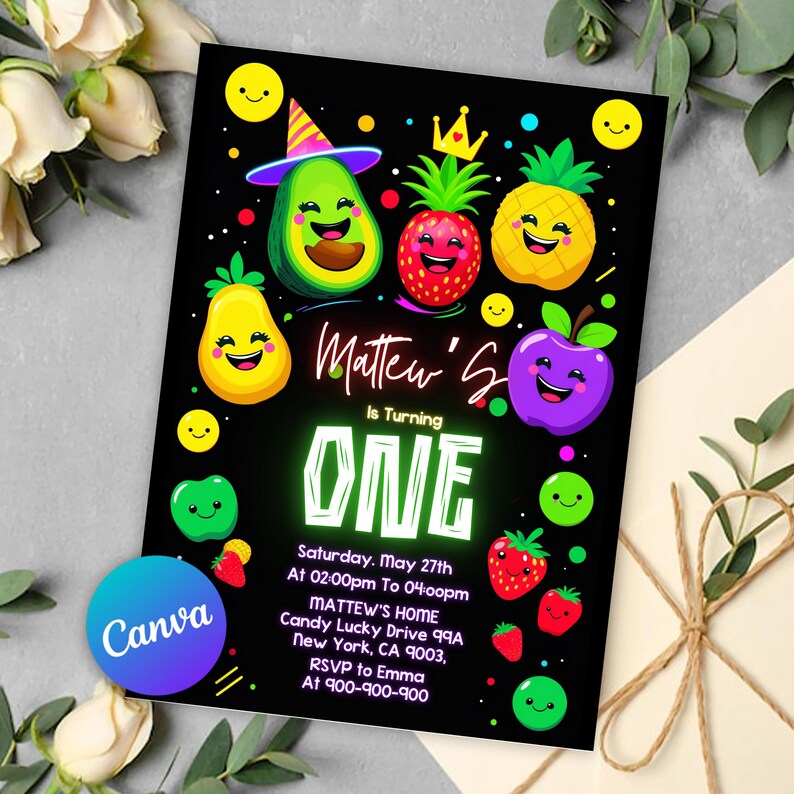 Hey Bear Sensory Invitation Dancing Fruit Party Kids Birthday ...