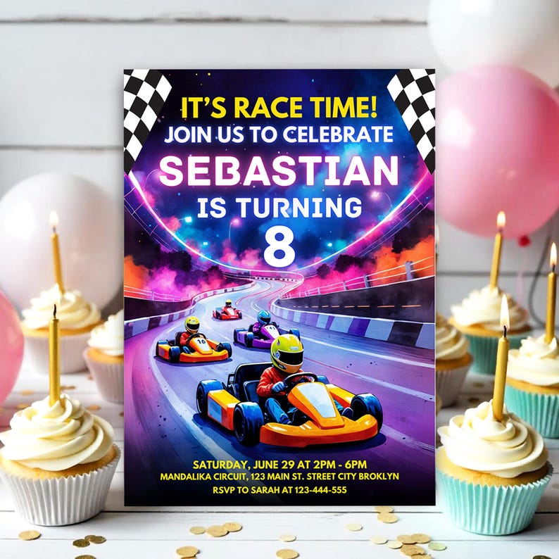 Go Kart Birthday Invitation Template, Racing Birthday Evite, Boys ...