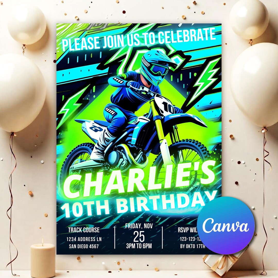 Dirt Bike Birthday Party Invitation, Dirt Bike Adventure Party Theme ...
