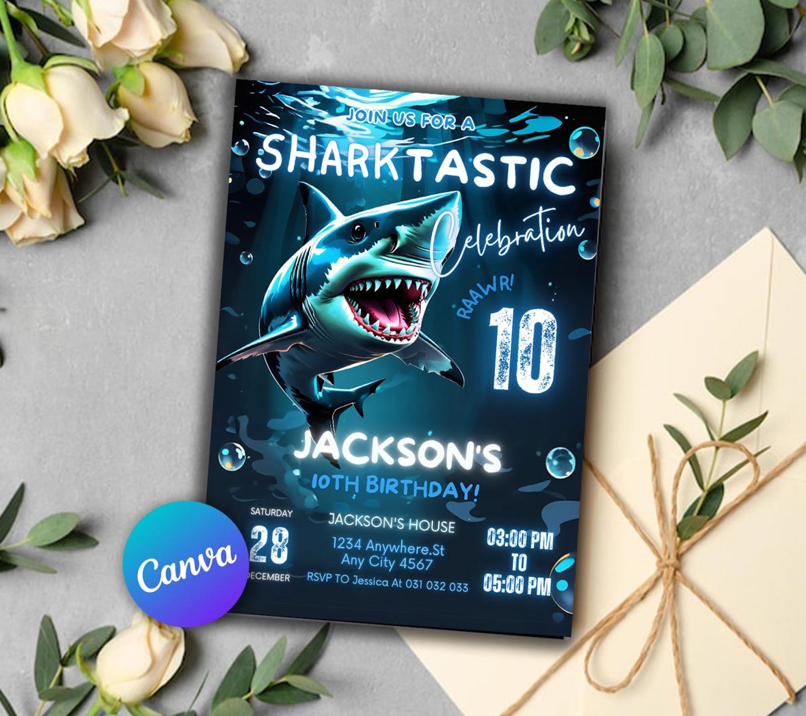Shark Invitation, Shark Invites, Shark Birthday Invitation, Shark ...