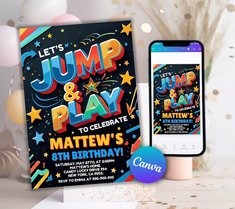 Jump & Play Birthday Invitation, Jump Party Invitation, Bounce House ...