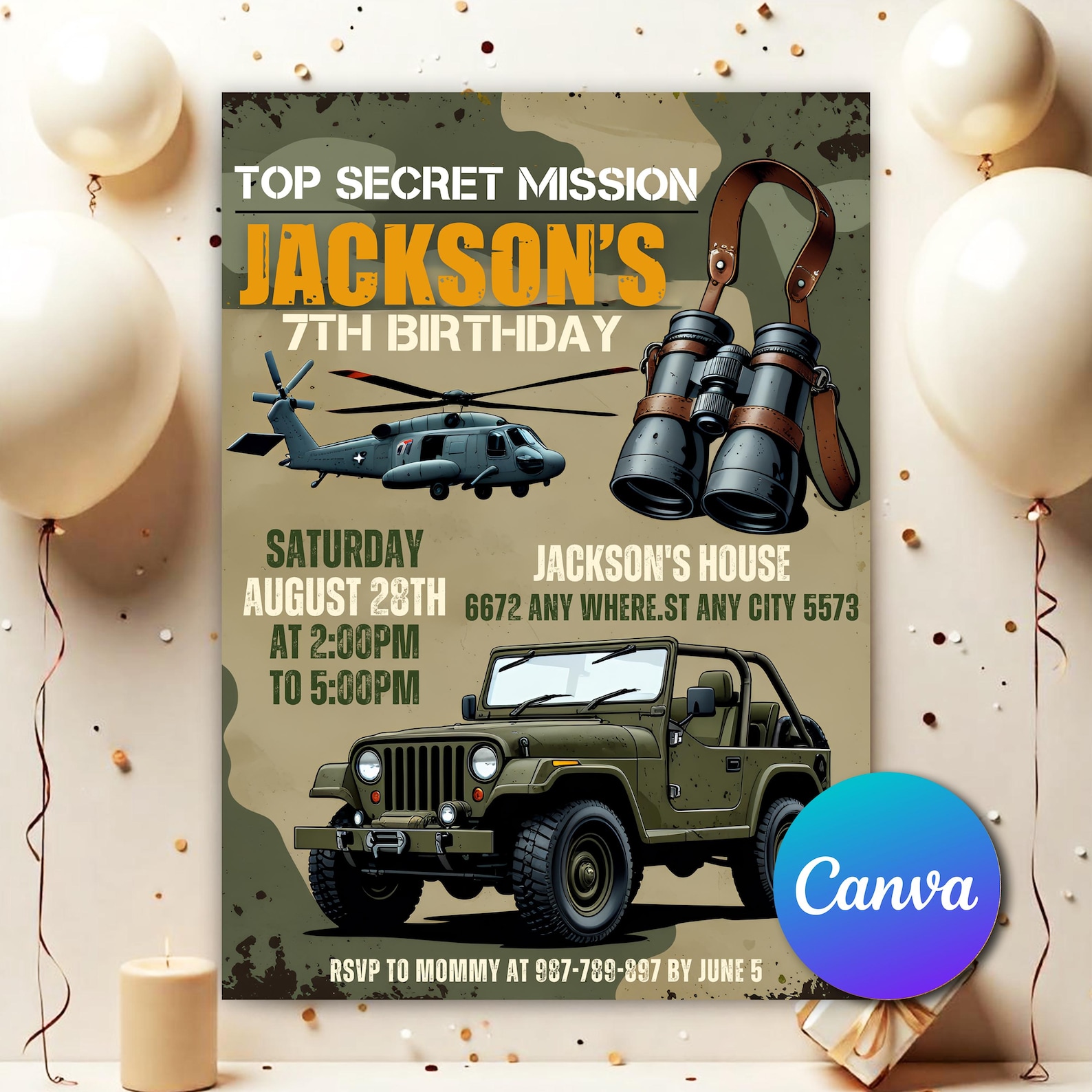 Army Birthday Invitation for Kids, Military Party Invitations, Soldier ...